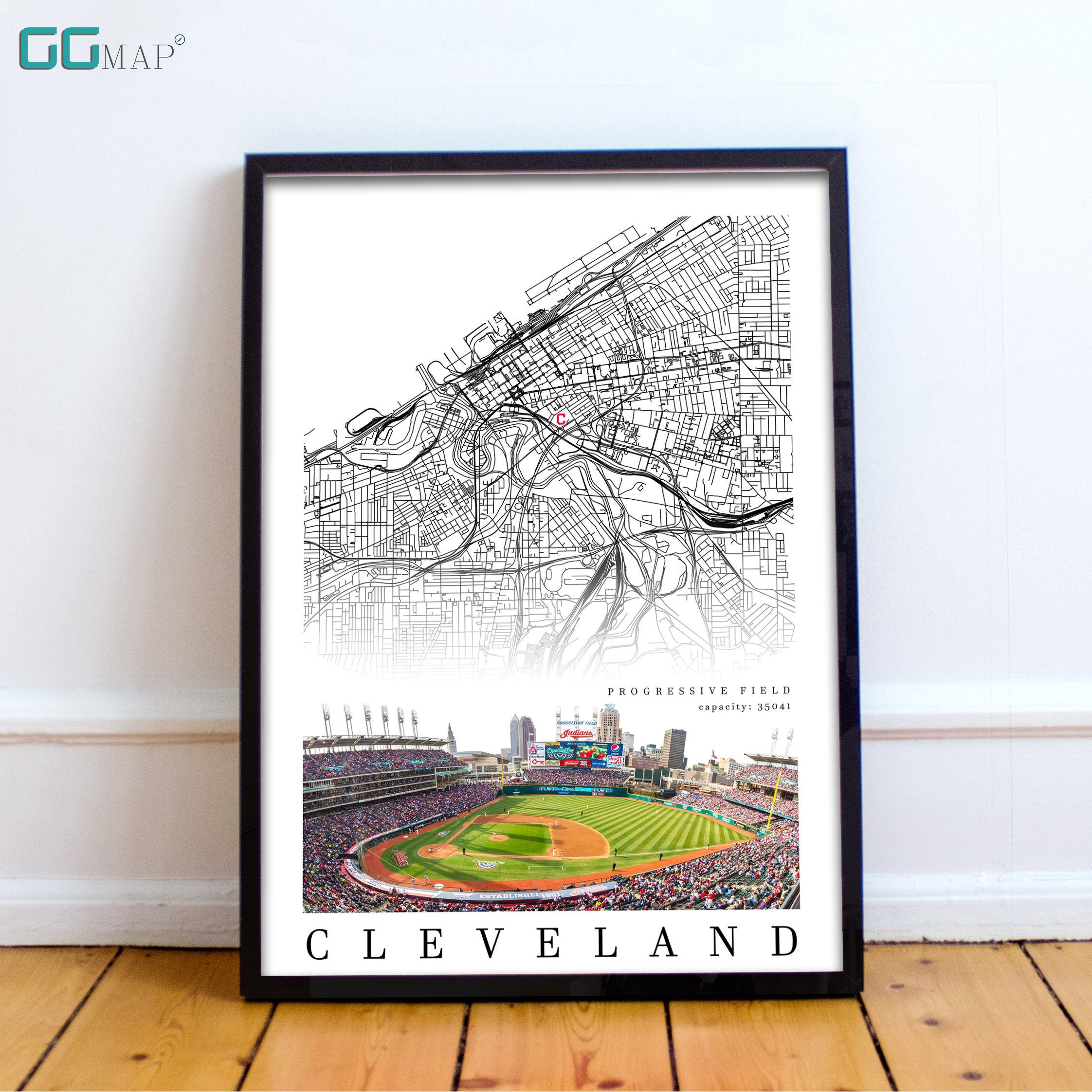 City map of CLEVELAND Progressive Field Home Decor Cleveland | Etsy