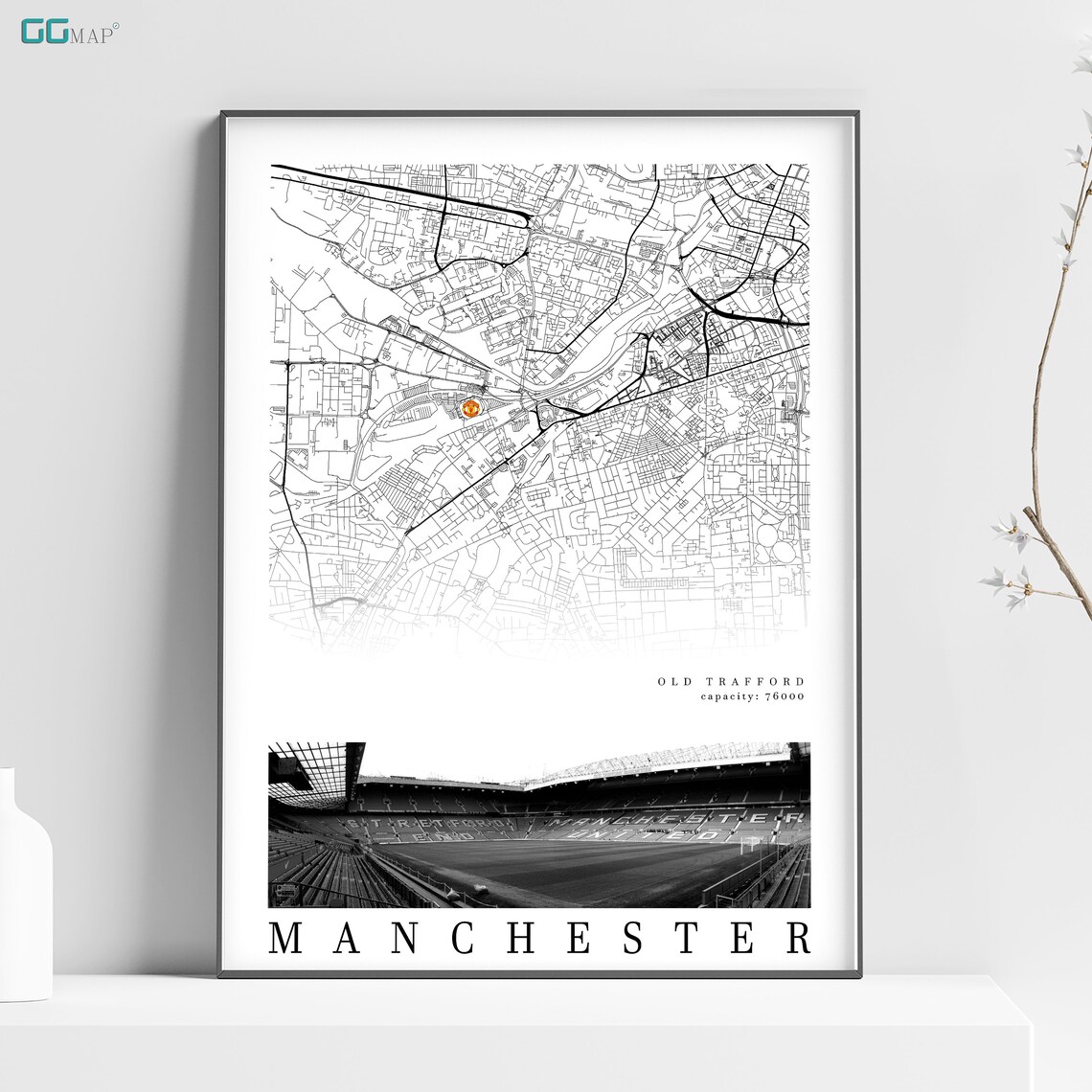 City Map of MANCHESTER Old Trafford Stadium Home Decor Old - Etsy