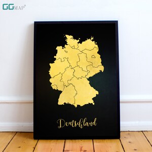 DEUTSCHLAND Map - Deutschland Gold Map - Travel Poster - Home Decor ...