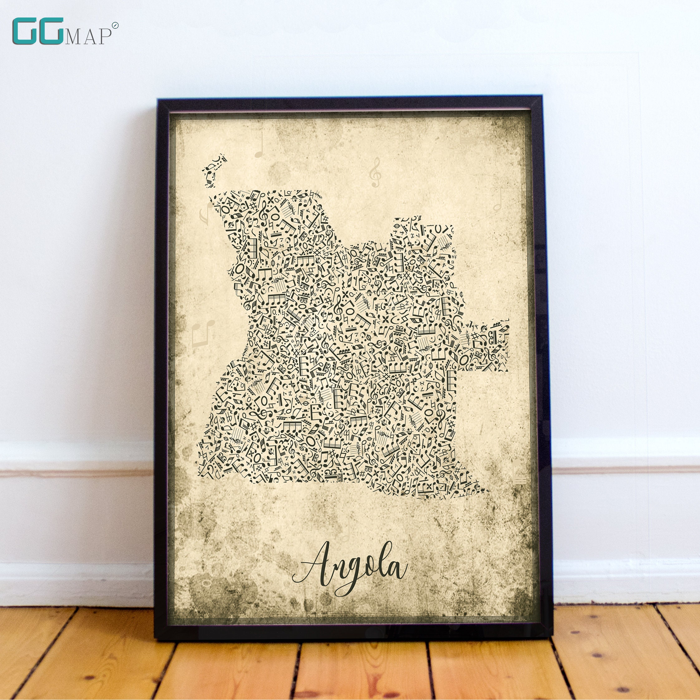 ANGOLA Map Angola Music Map Travel Poster Home Decor Wall Decor Office ...