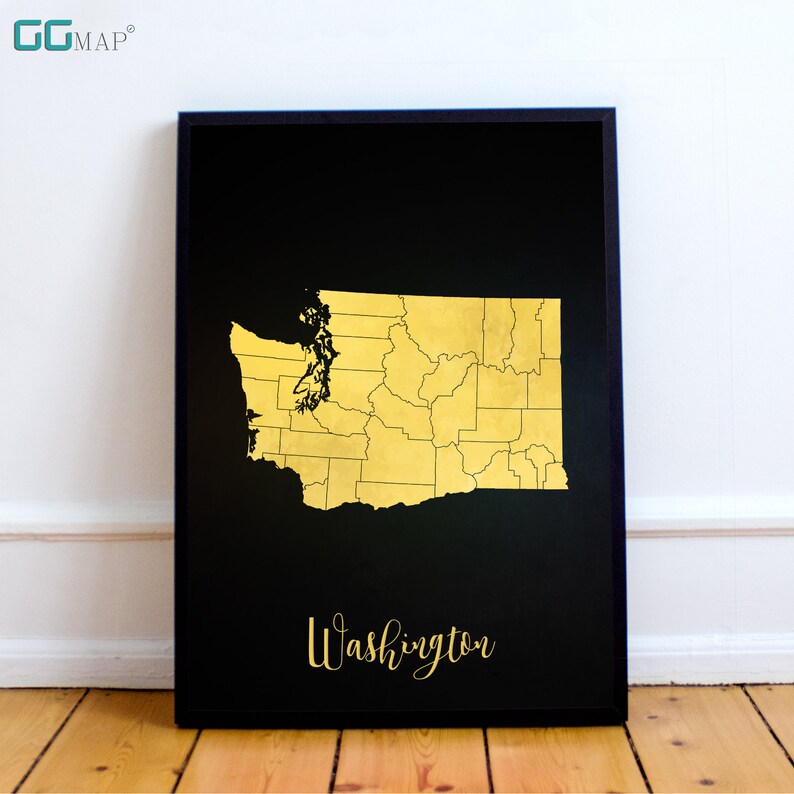 WASHINGTON Map Washington Gold Map Travel Poster Home Decor Wall Decor ...