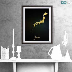JAPAN Map - Japan Gold Map - Travel Poster - Home Decor - Wall Decor ...