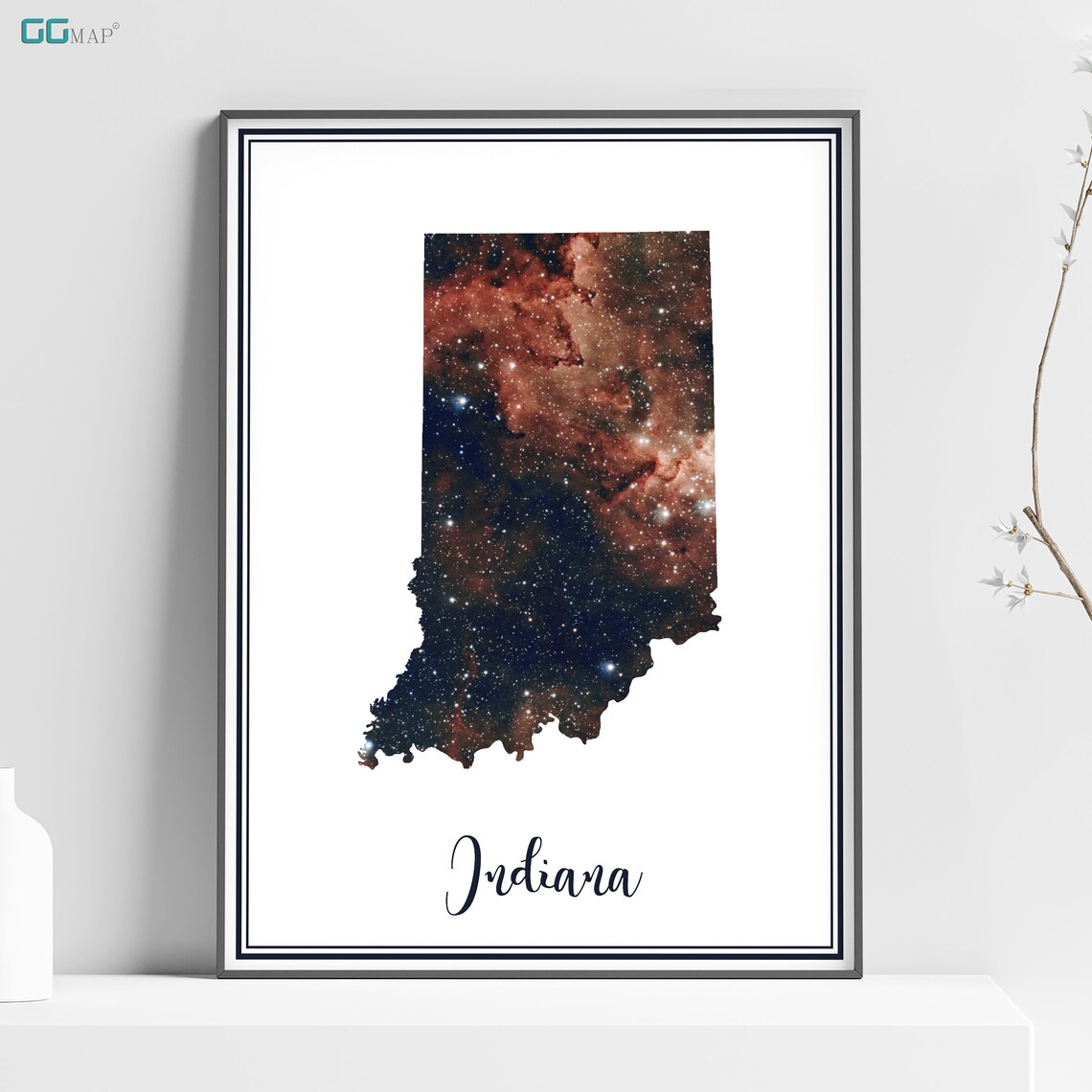 INDIANA Map Indiana Heart Nebula Map Home Decor Wall - Etsy