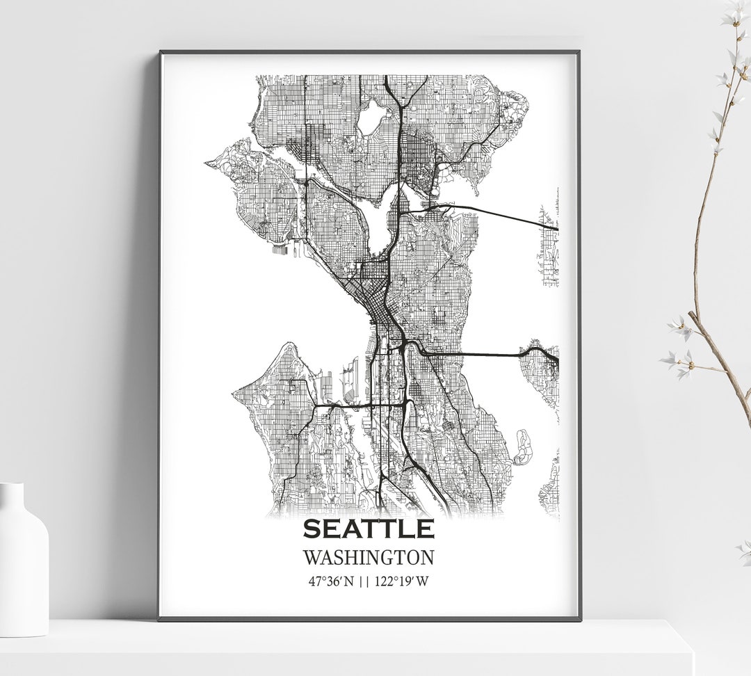 City Map of Seattle Home Decor Wall Decor Office Map Travel Map Print ...