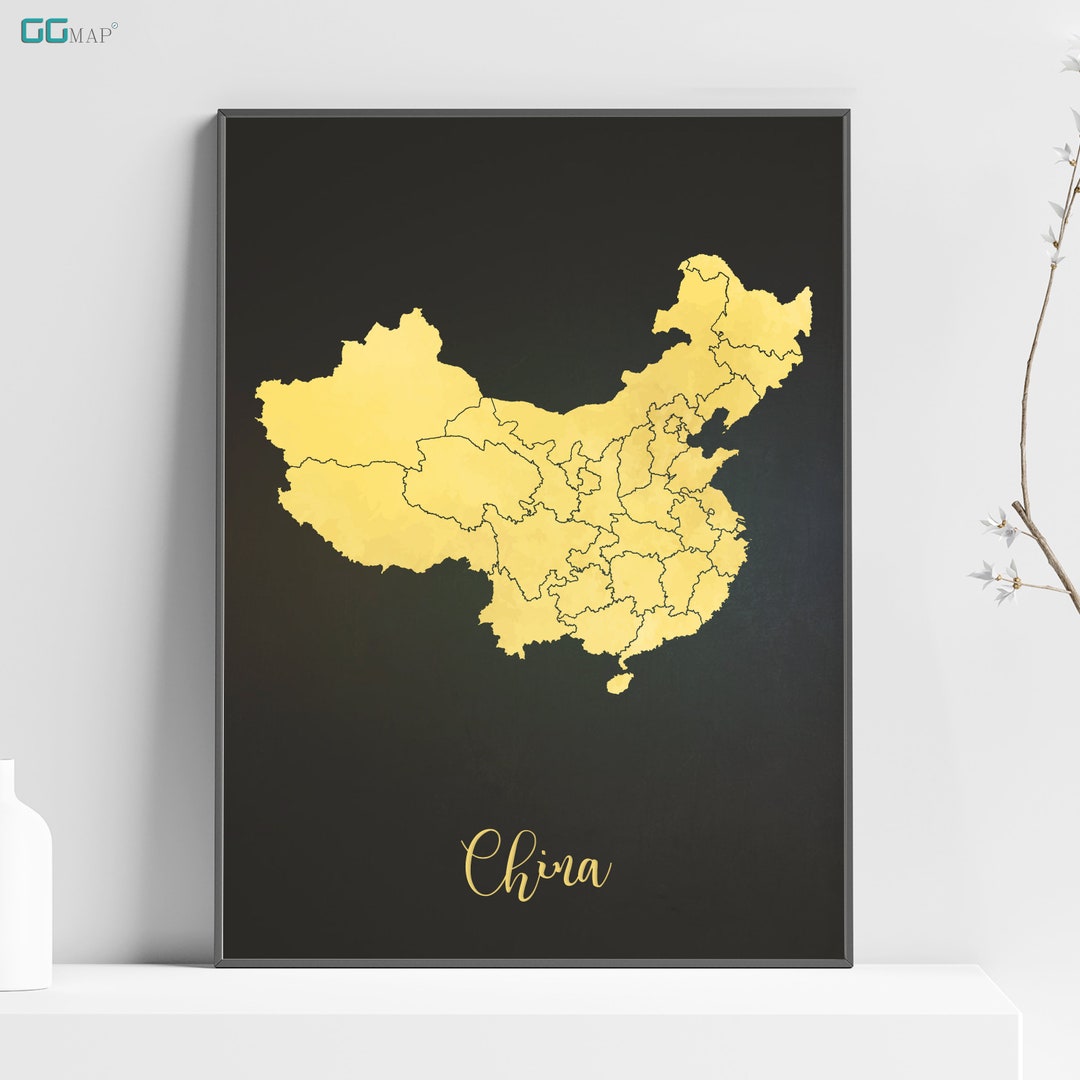 CHINA Map China Gold Map Travel Poster Home Decor Wall Decor Office Map ...