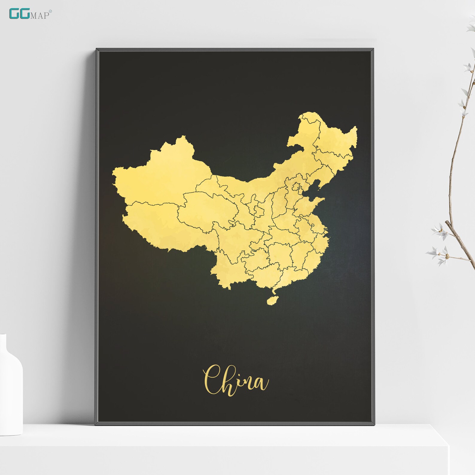 CHINA Map China Gold Map Travel Poster Home Decor Wall Decor Office Map ...