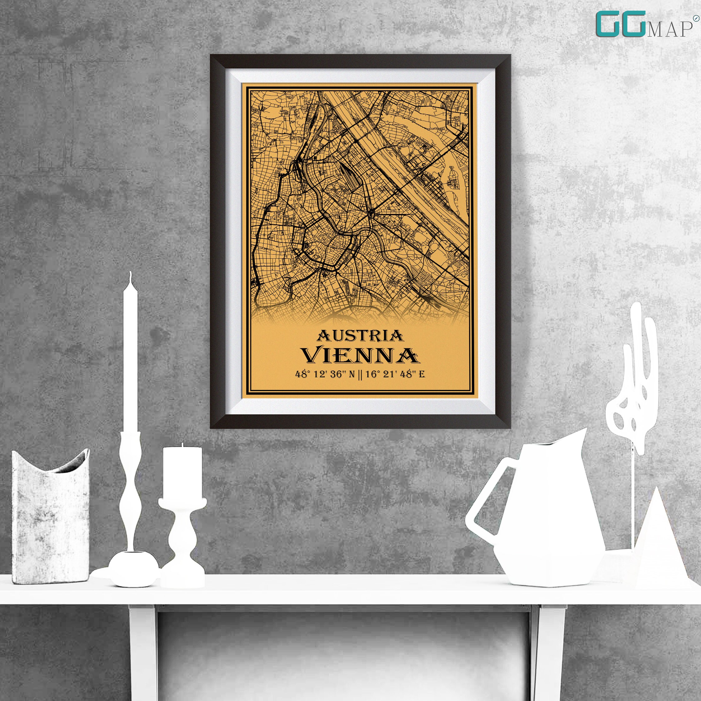 City map of VIENNA Home Decor Office map Travel map | Etsy