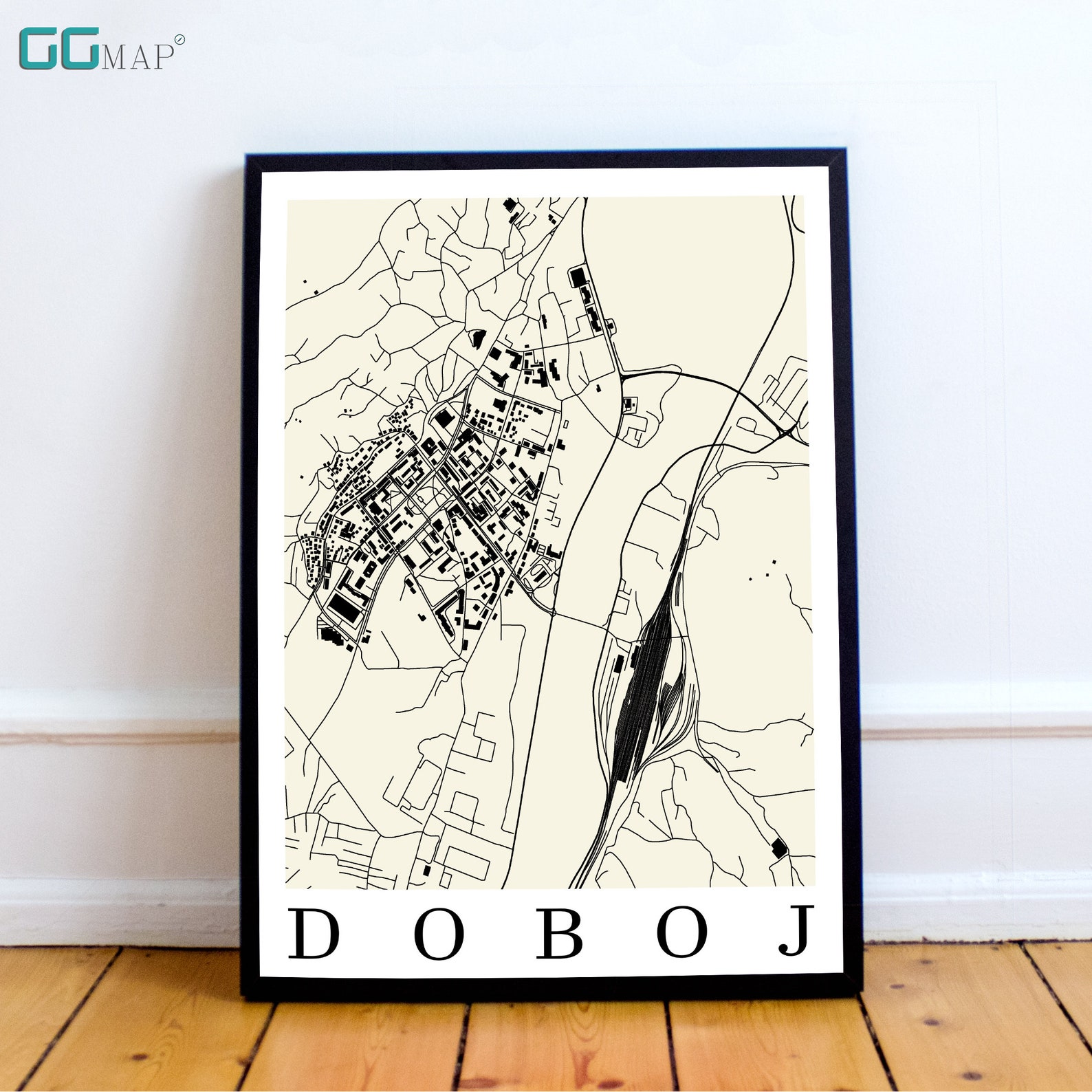 City map of DOBOJ Open white map Wall decor Office map | Etsy