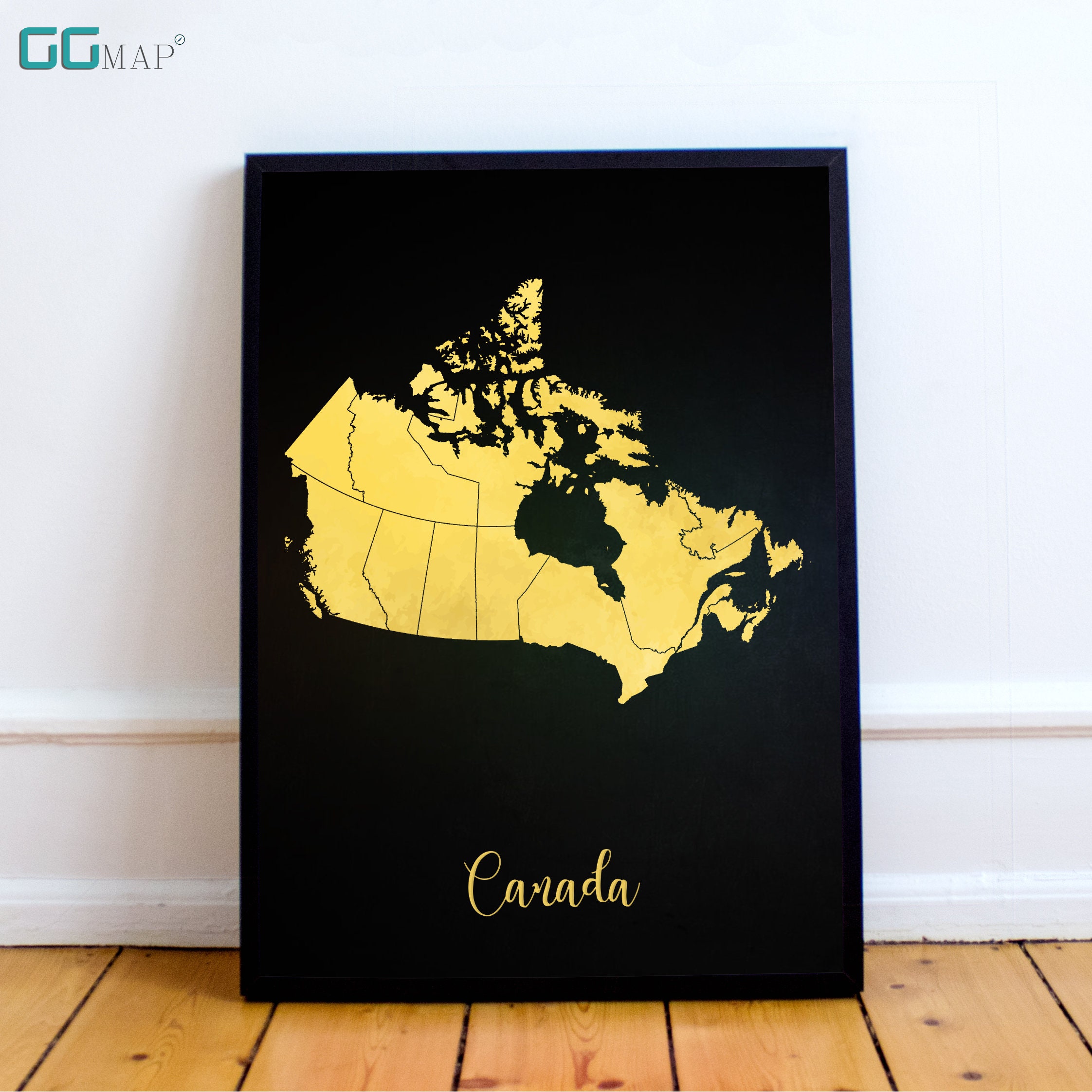 CANADA Map Canada Gold Map Travel Poster Home Decor Wall Decor Office ...