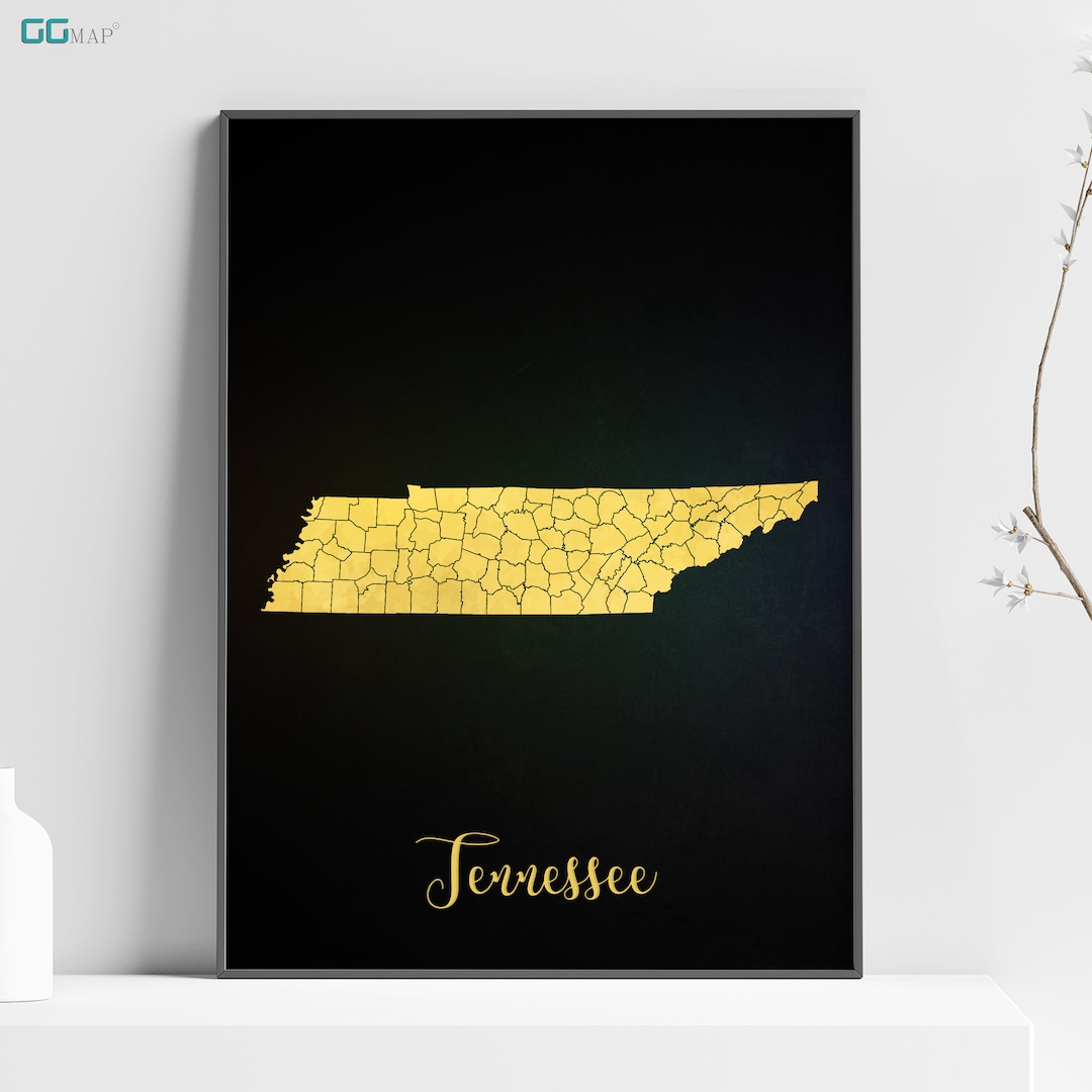 TENNESSEE Map - Tennessee Gold Map - Travel Poster - Home Decor - Wall ...