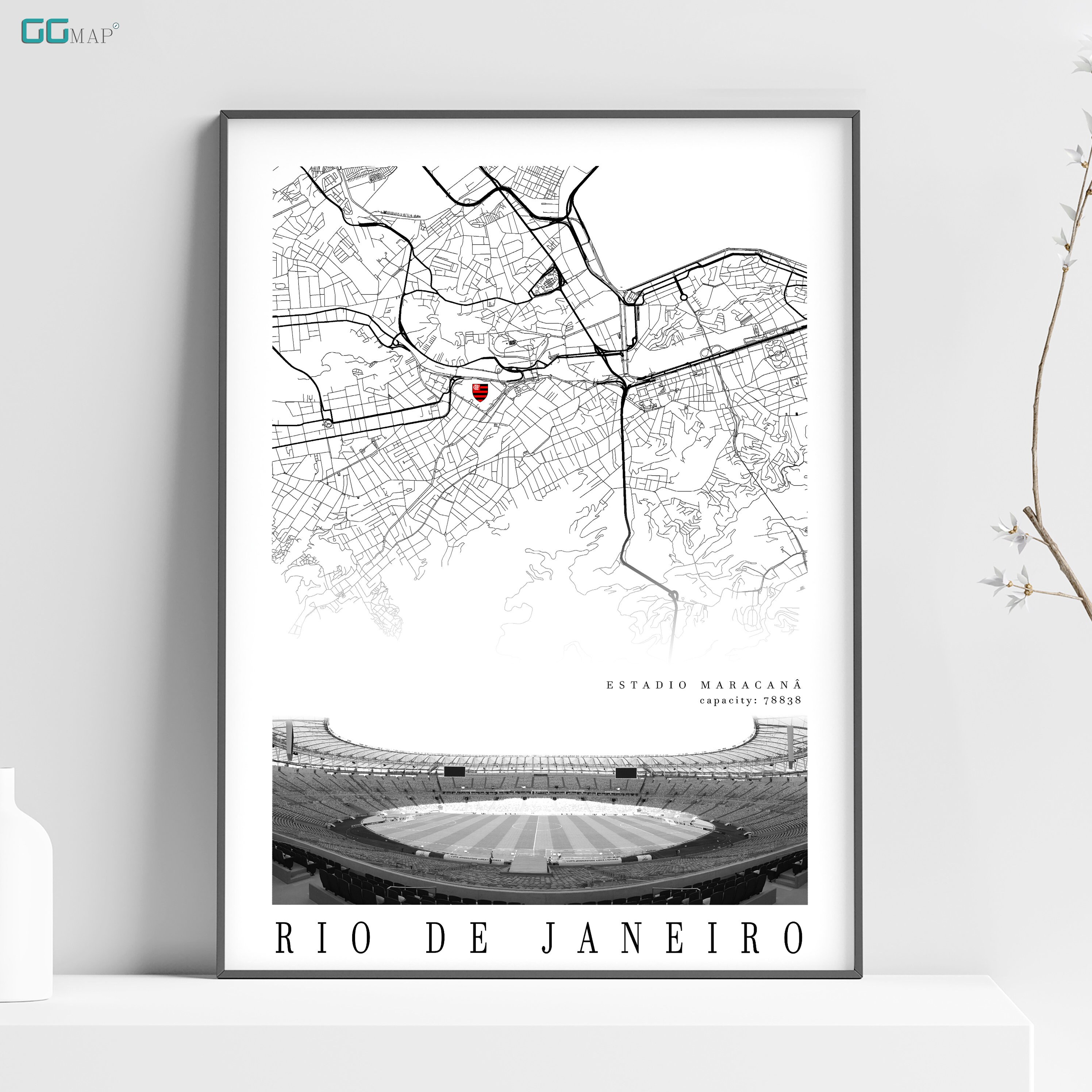 City Map of RIO DE JANEIRO Maracana Stadium Home Decor Maracana Wall ...