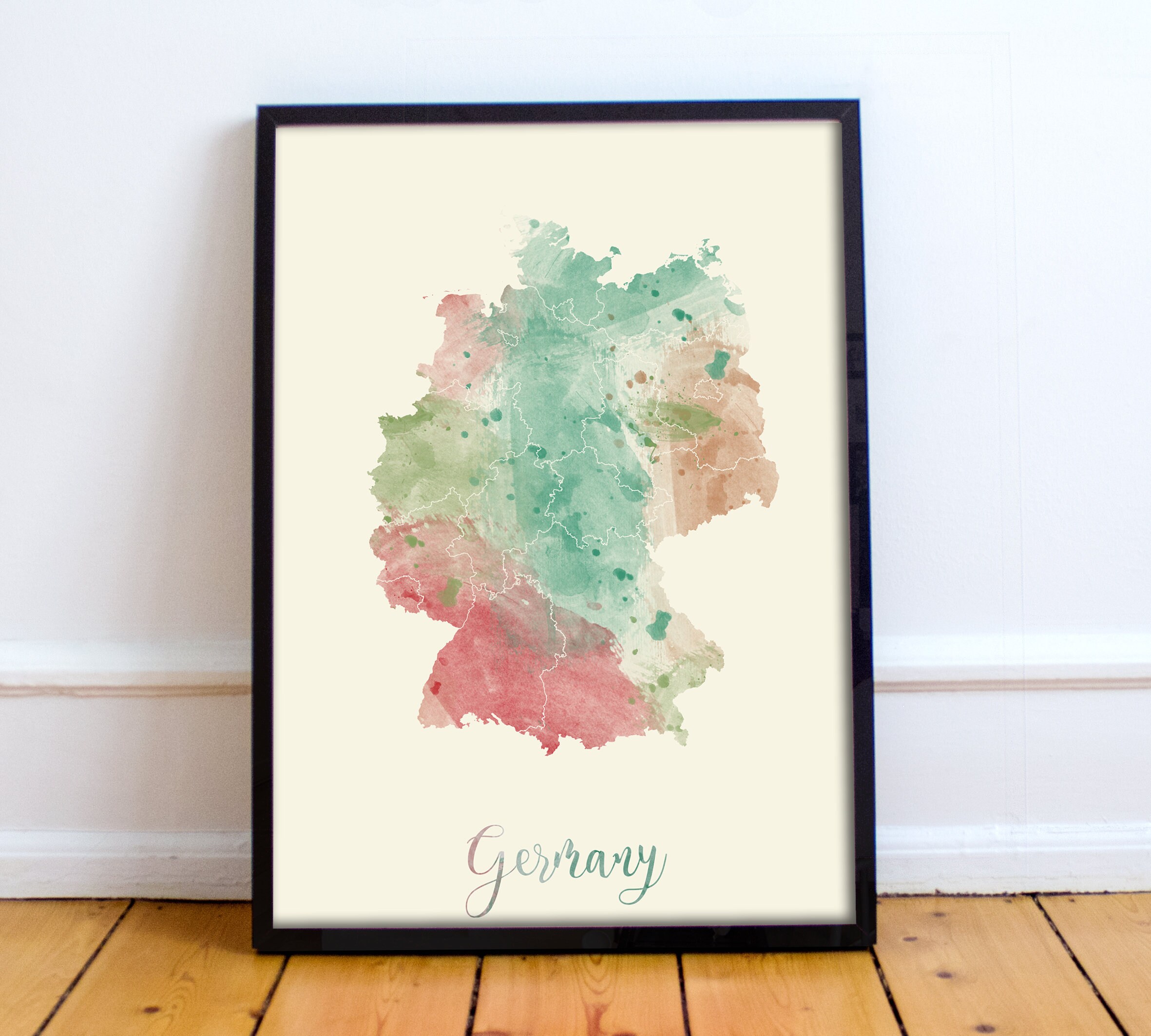 DEUTSCHLAND Map Germany Map Watercolor Print Travel - Etsy