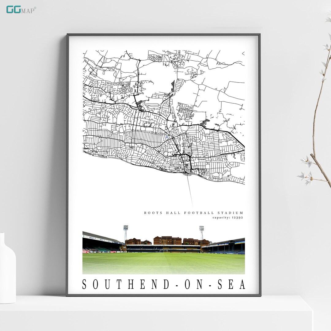 City Map of SOUTHEND-ON-SEA Roots Hall Football Stadium Home Decor ...