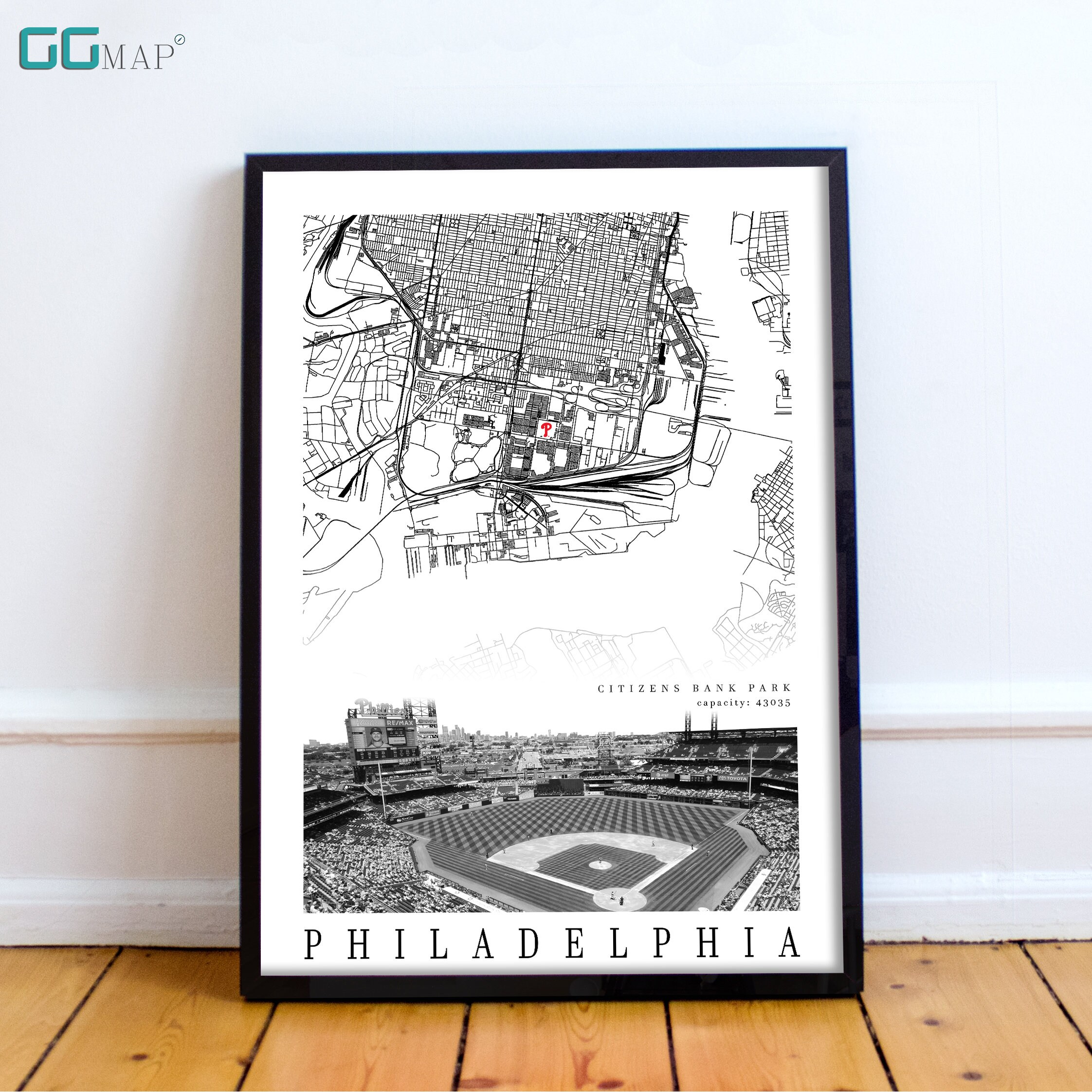 City Map of PHILADELPHIA Home Decor Philadelphia Citizens Bank Park ...