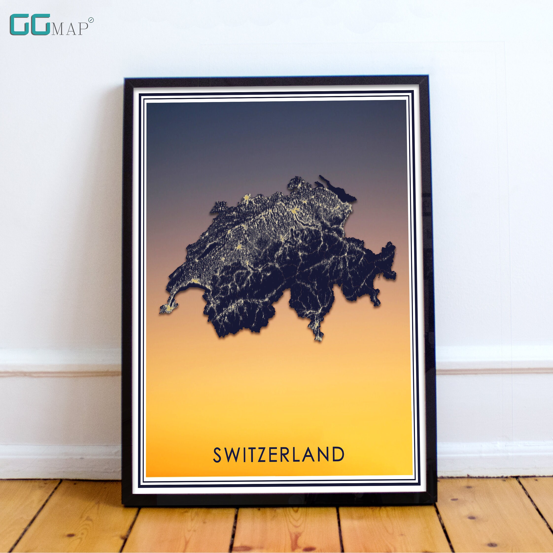 SWITZERLAND Map Switzerland Sunset Map Travel Poster Home Decor Wall ...