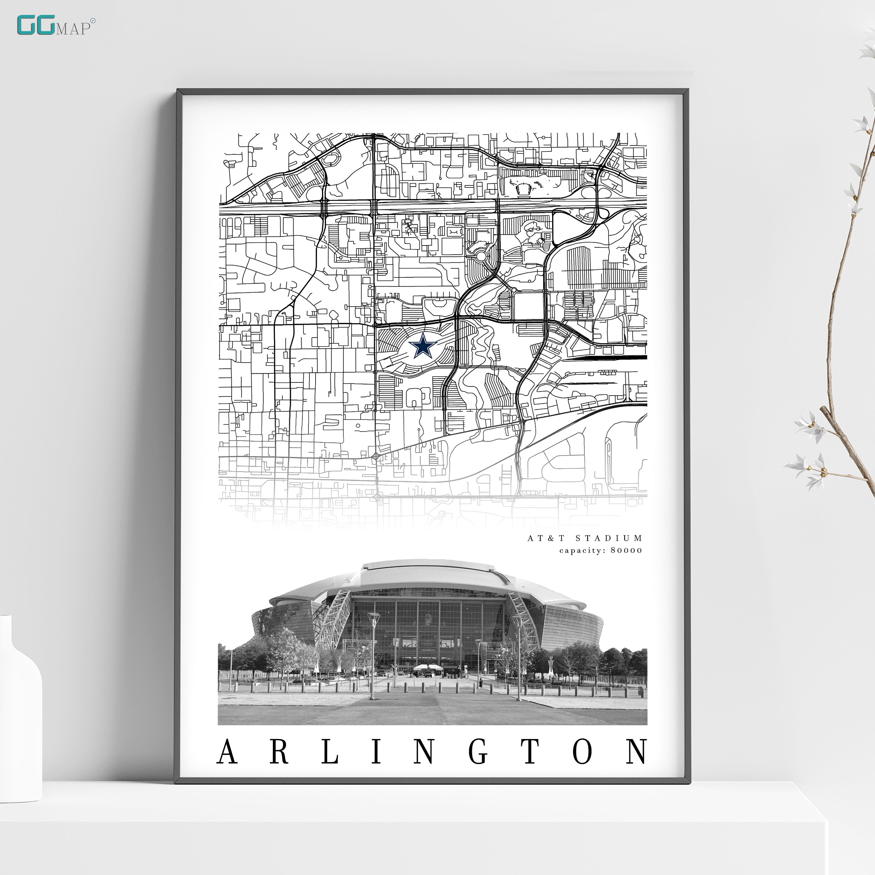 City map of ARLINGTON AT&T Stadium poster Home Decor | Etsy