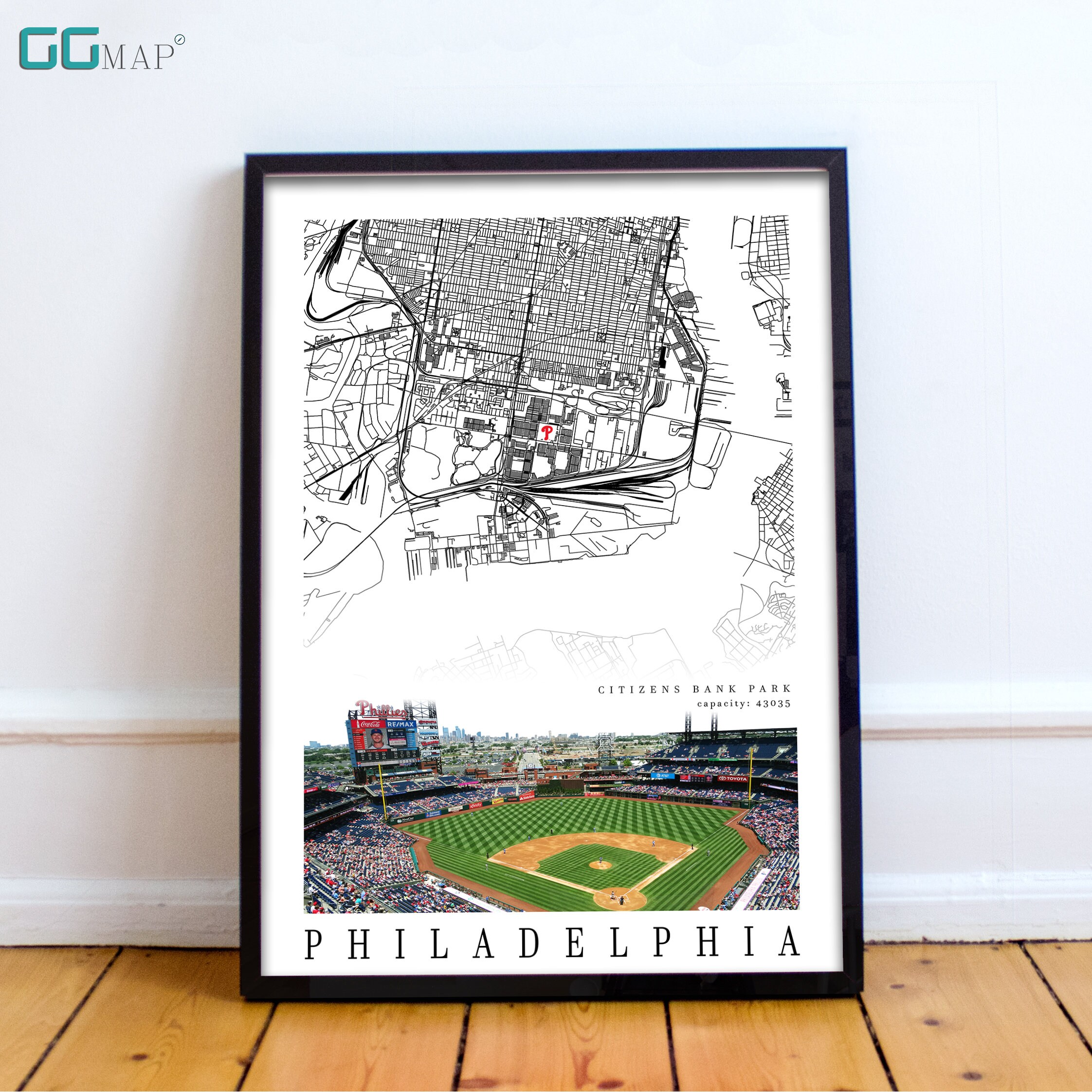 City Map of PHILADELPHIA Home Decor Philadelphia Citizens Bank Park ...