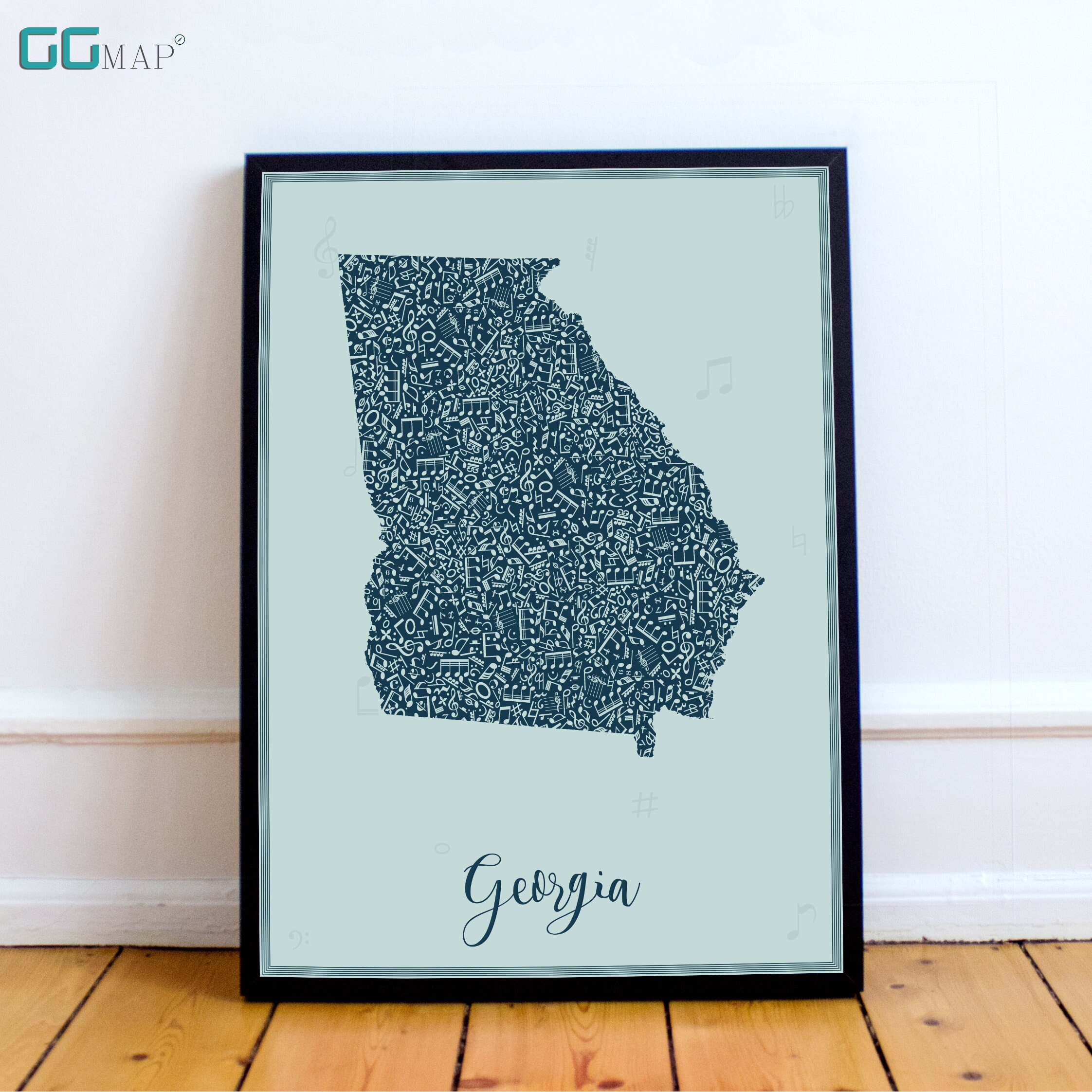 GEORGIA Map Georgia Music Blue Map Travel Poster Home Decor Wall Decor ...