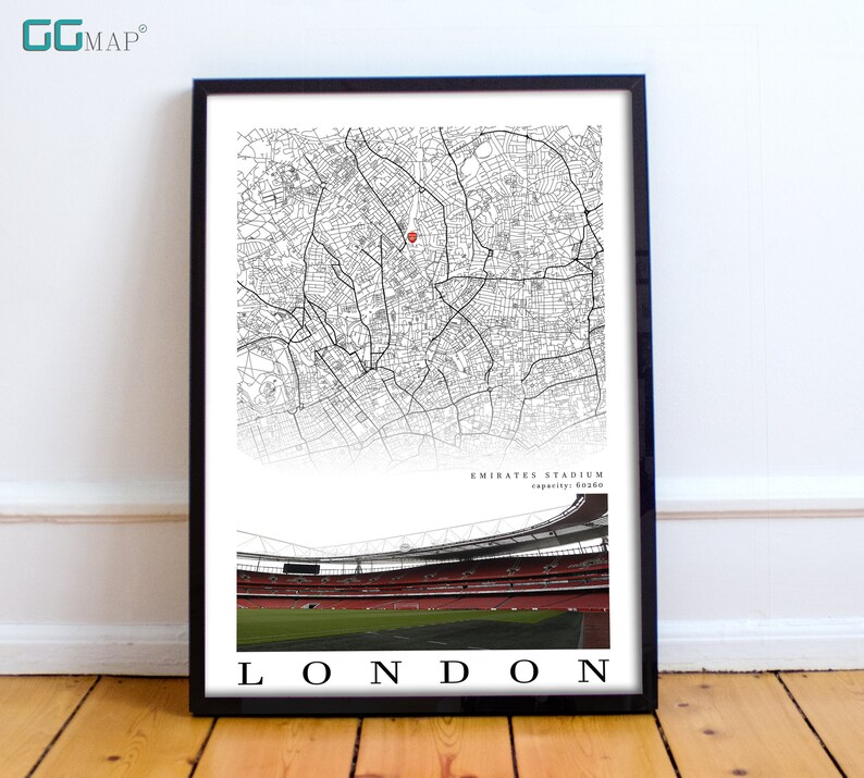City Map of LONDON Stadion Emirates Home Decor Stadium - Etsy