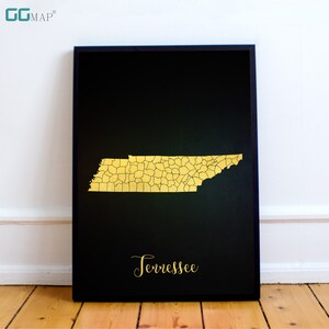 TENNESSEE Map - Tennessee Gold Map - Travel Poster - Home Decor - Wall ...