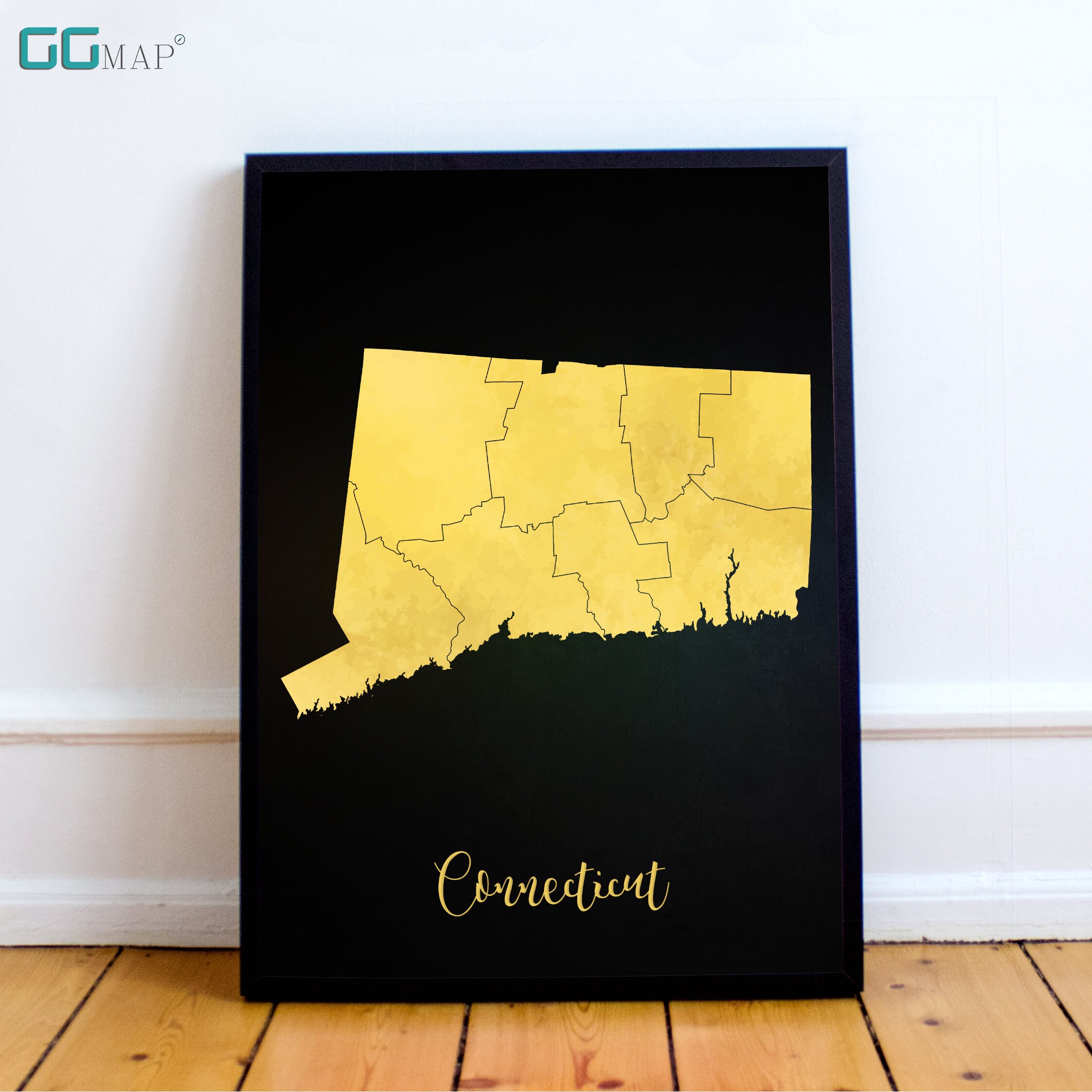 CONNECTICUT Map Connecticut Gold Map Travel Poster Home Decor Wall ...