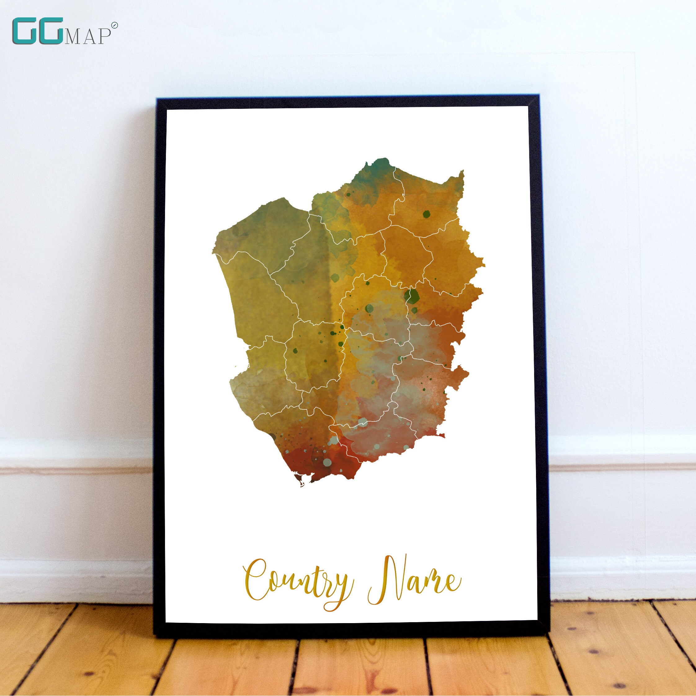 WATERCOLOR Country Map DIGITAL DOWNLOAD Watercolor Country Map Your ...