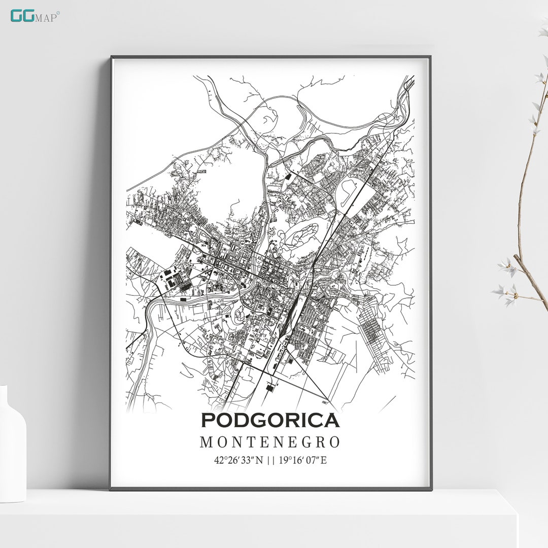 City Map of Podgorica - Home Decor - Wall Decor - Office Map - Travel ...