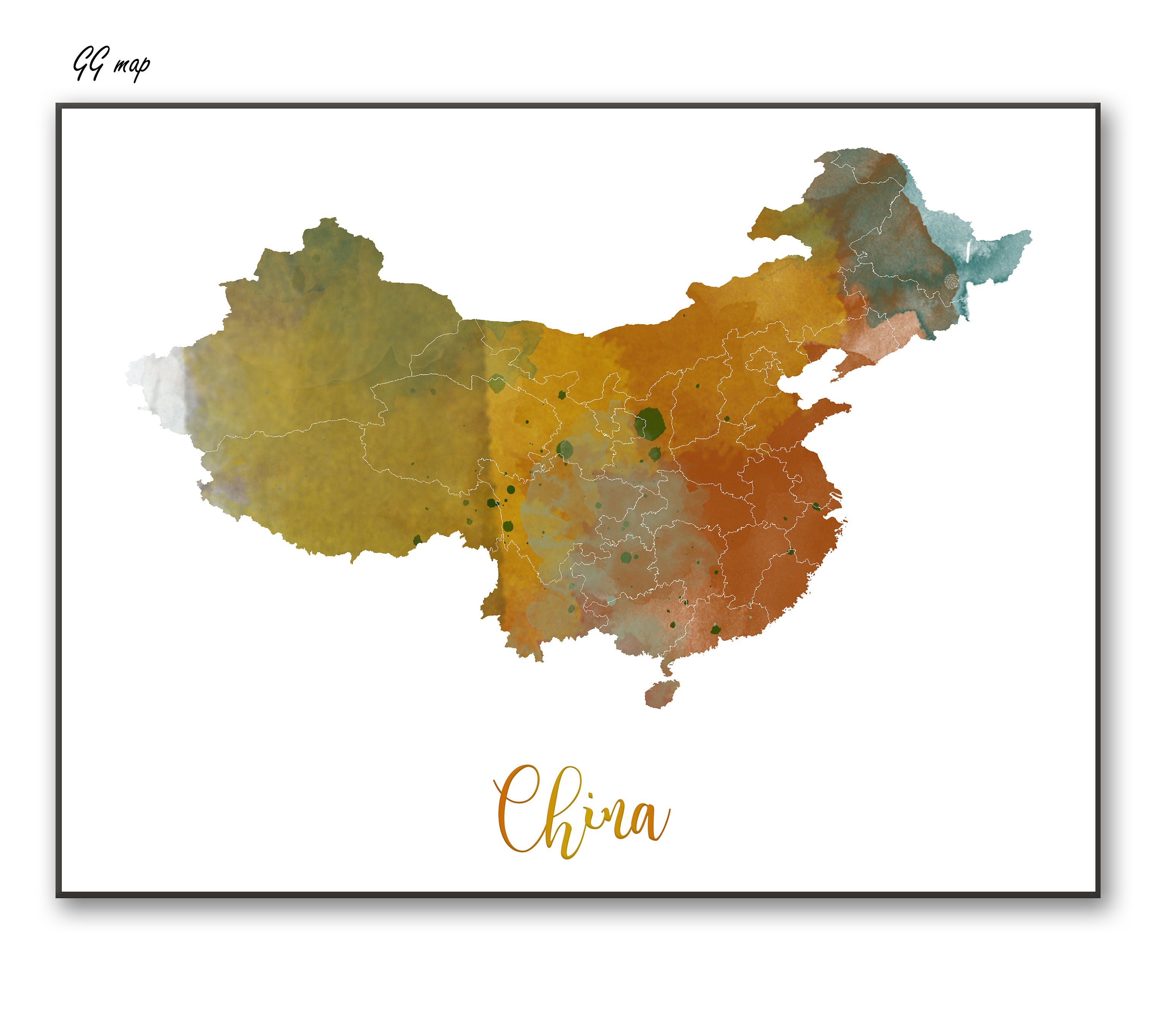 CHINA Map China Watercolor Map Travel Poster Home Decor Wall Decor ...