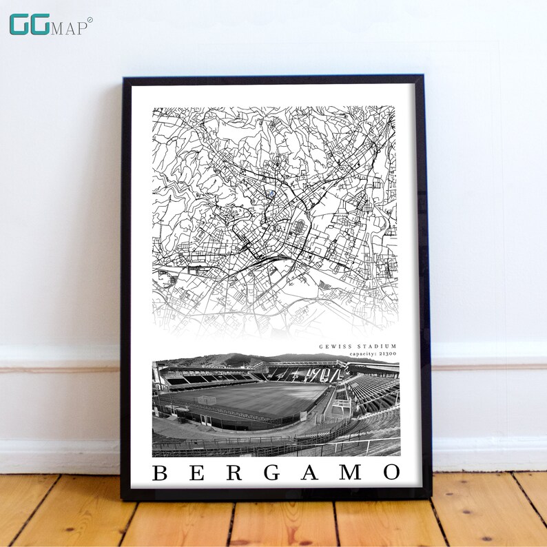 City Map of Bergamo ATALANTA BC Gewiss Stadium Home Decor Atalanta ...