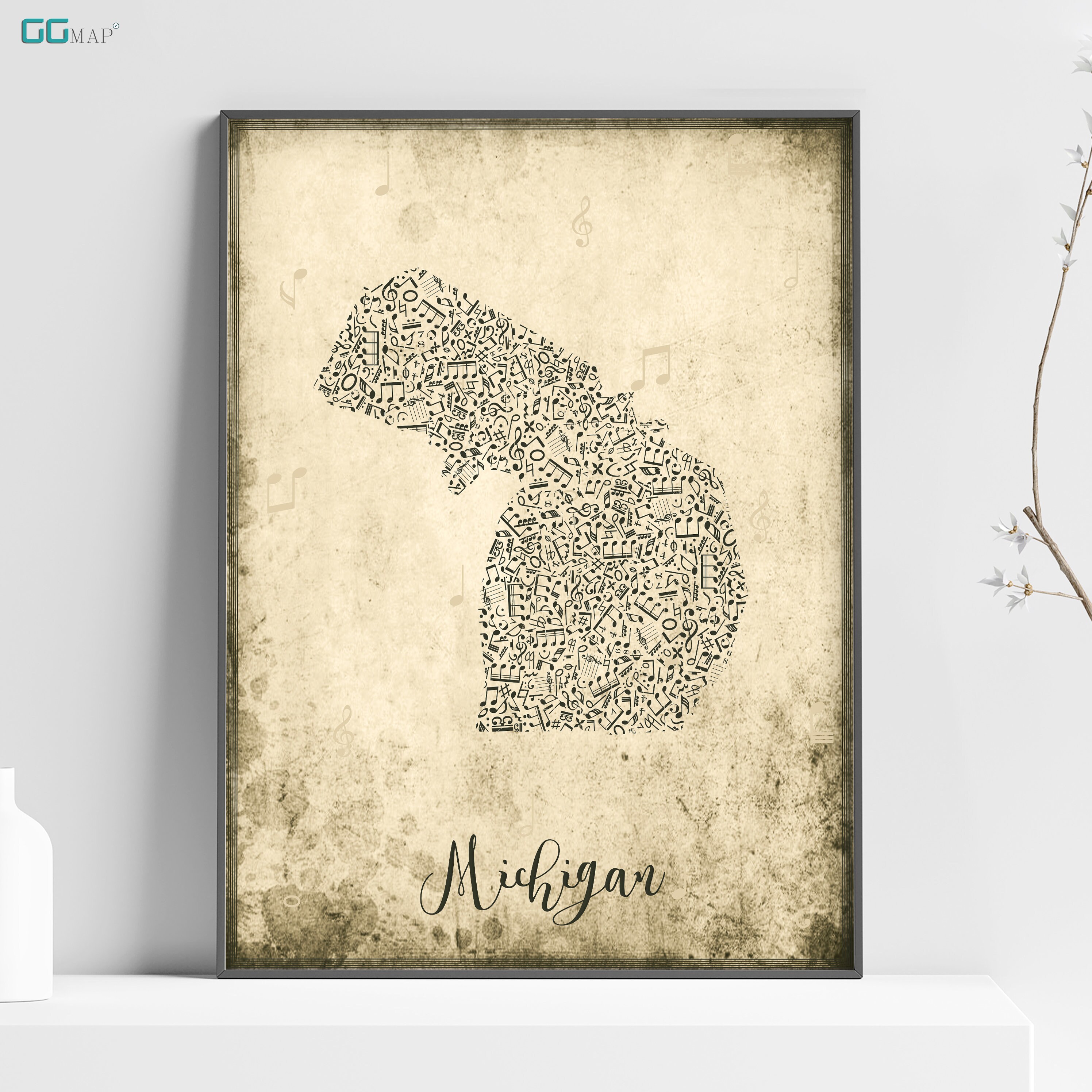 MICHIGAN Map Michigan Music Map Travel Poster Wall Decor Office Map ...