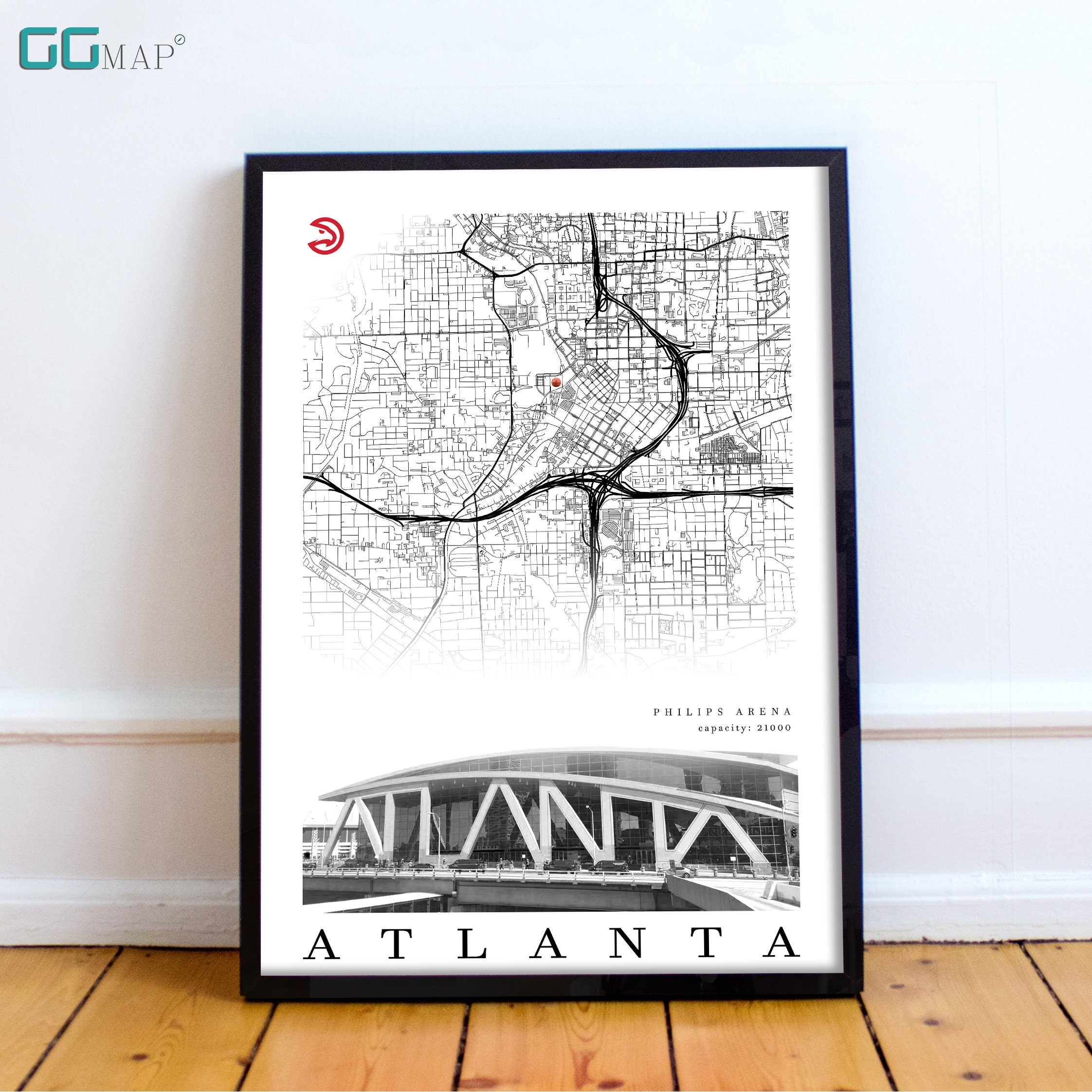 City Map of ATLANTA Philips Arena Home Decor Atlanta Philips Arena Wall ...
