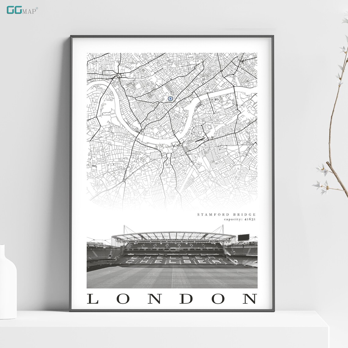 City map of LONDON Stamford Bridge Stadium Home Decor | Etsy