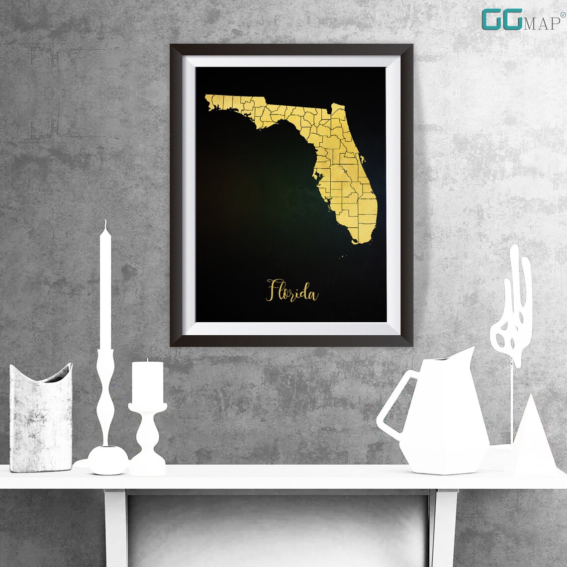 FLORIDA Map Florida Gold Map Travel Poster Home Decor Wall Decor Office ...