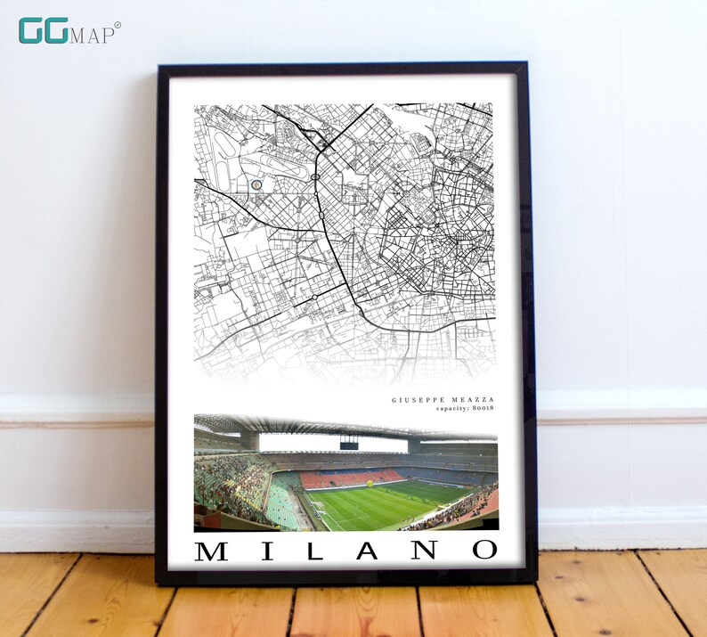 City Map of MILANO Inter Stadion San Siro Stadium Home - Etsy