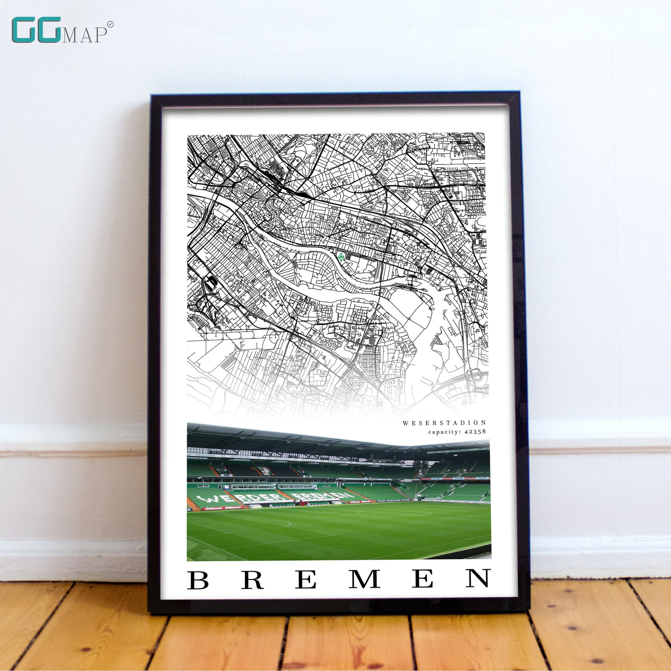 City Map of BREMEN Weserstadion Home Decor Weserstadion Print Map ...