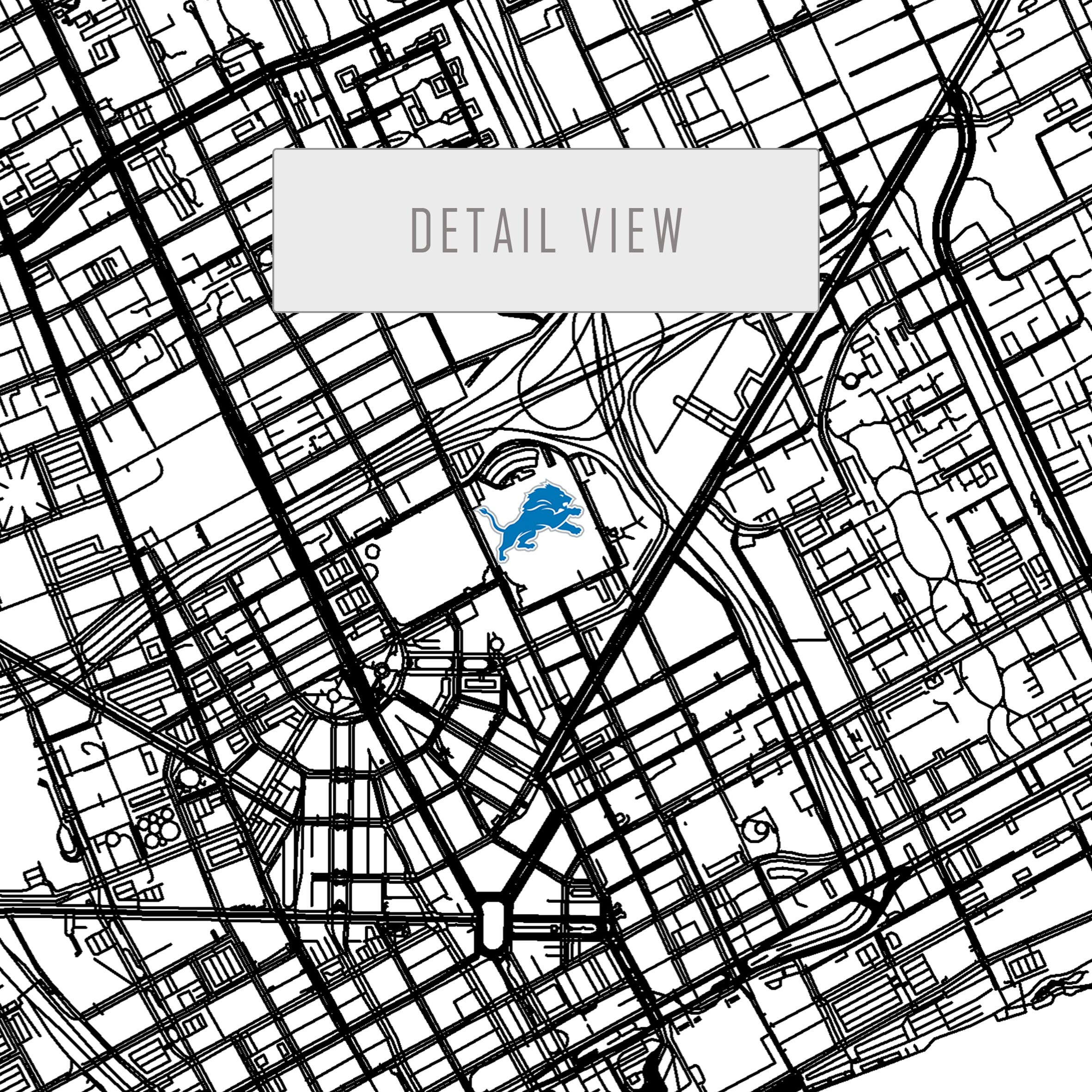 City Map of DETROIT Ford Field Stadium Home Decor Detroit Detroit Decor ...