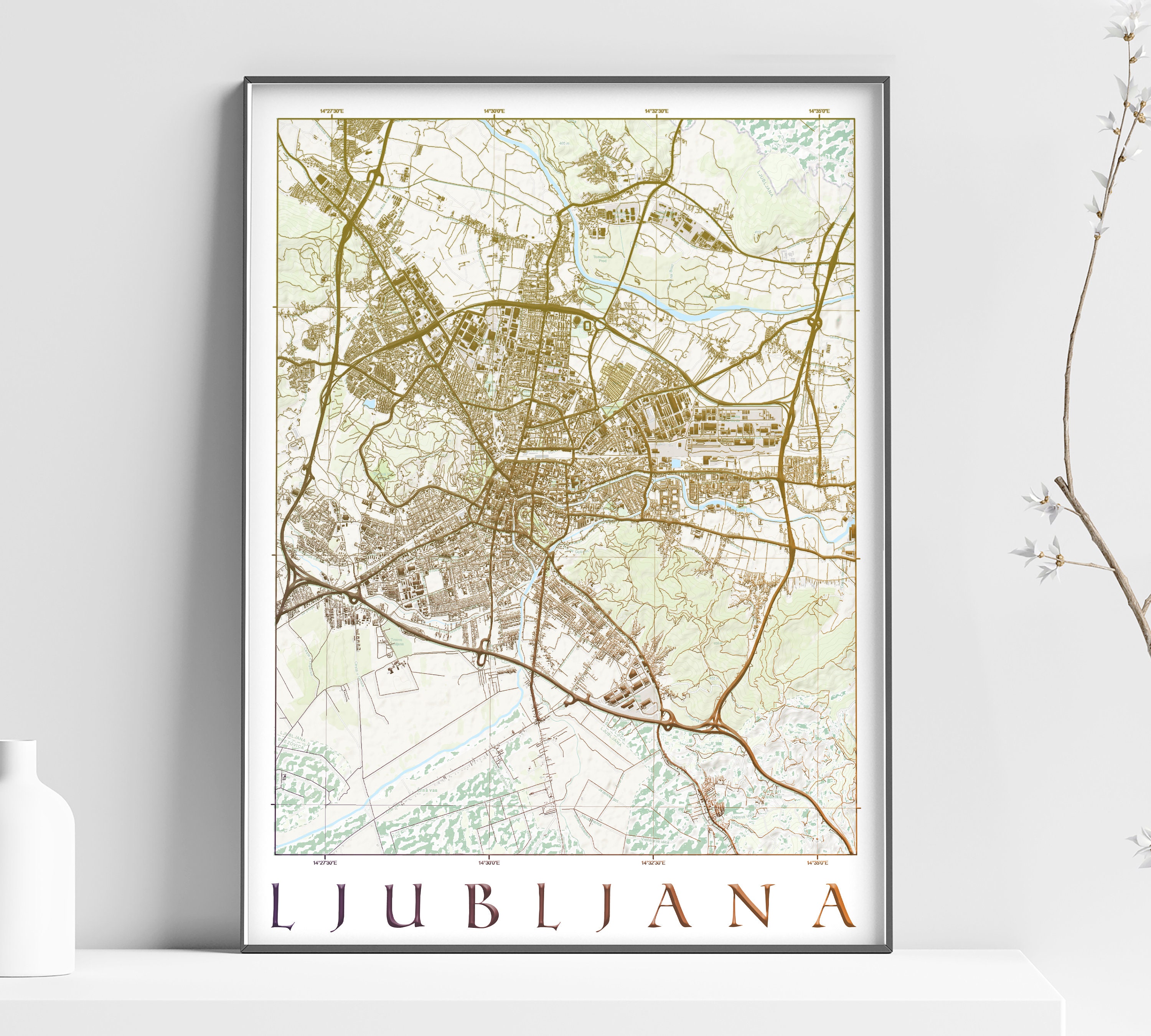 VINTAGE Map of LJUBLJANA Home Decor Wall Decor Office Map Travel Map ...