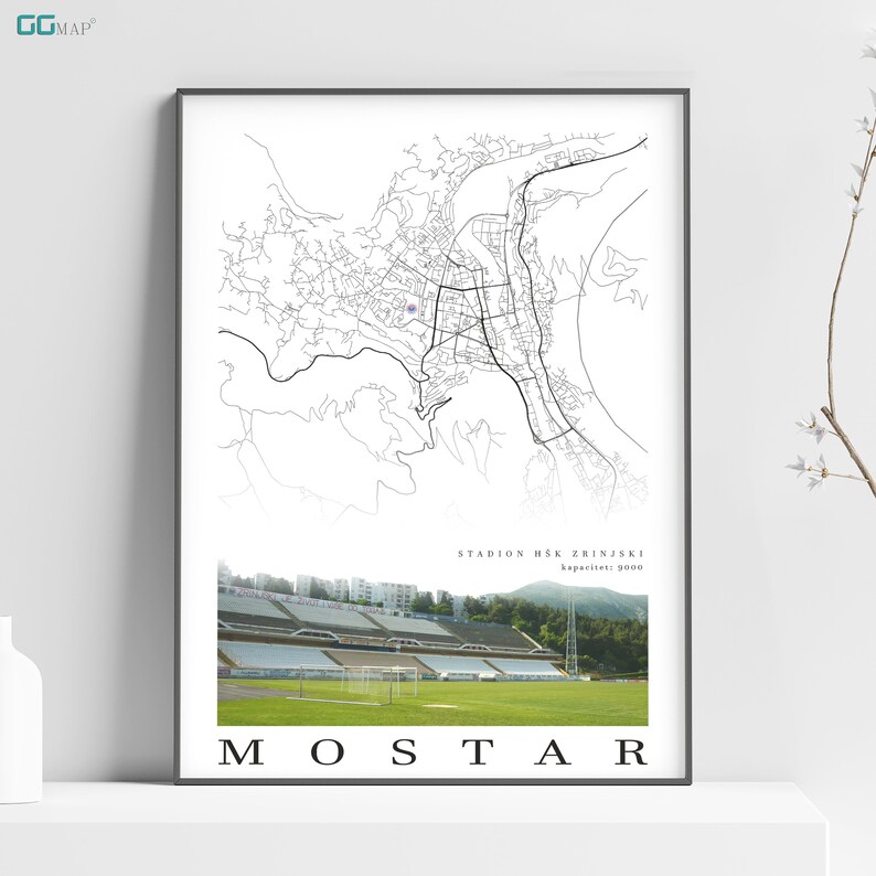 City Map of MOSTAR HŠK Zrinjski Stadium Home Decor Mostar - Etsy