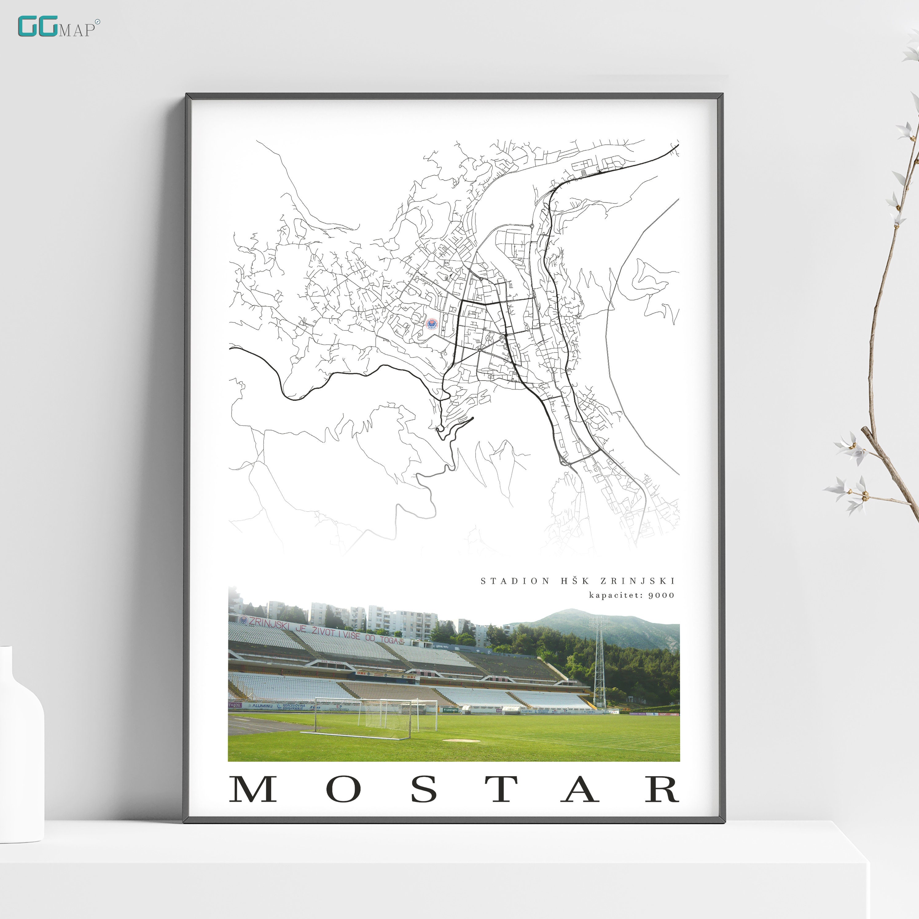 City Map of MOSTAR HŠK Zrinjski Stadium Home Decor Mostar - Etsy