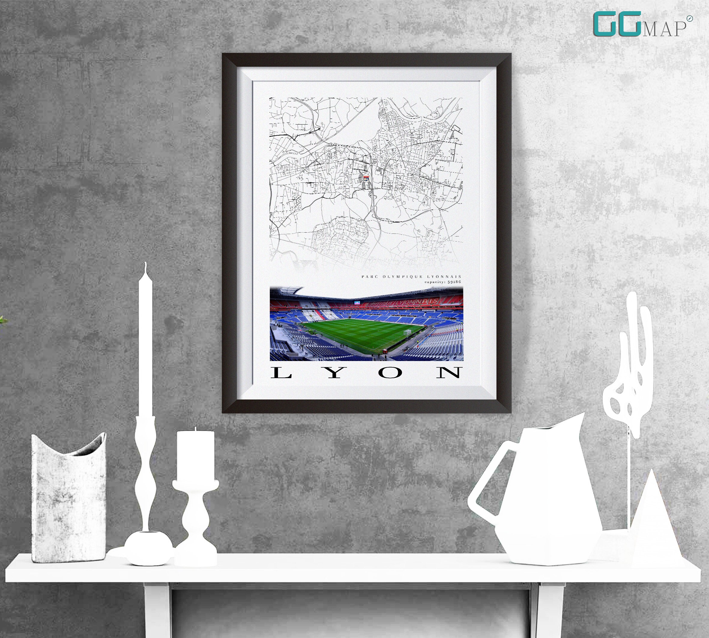 City Map of LYON Parc Olympique Lyonnais Stadium Home - Etsy