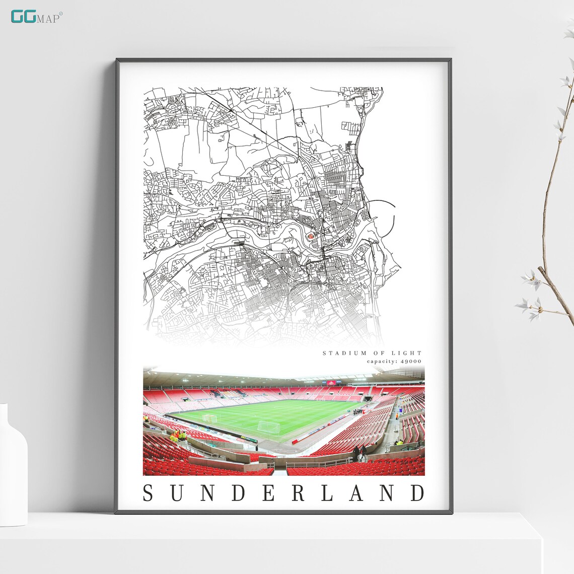 City Map of SUNDERLAND Stadium of Light Home Decor Stadium - Etsy