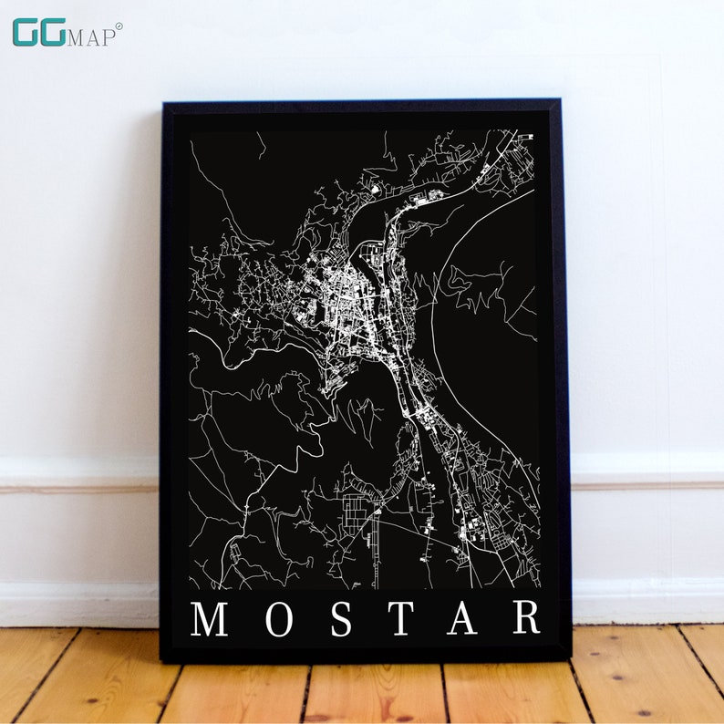 City Map of MOSTAR Home Decor Wall Decor Office Map Travel Map Print ...