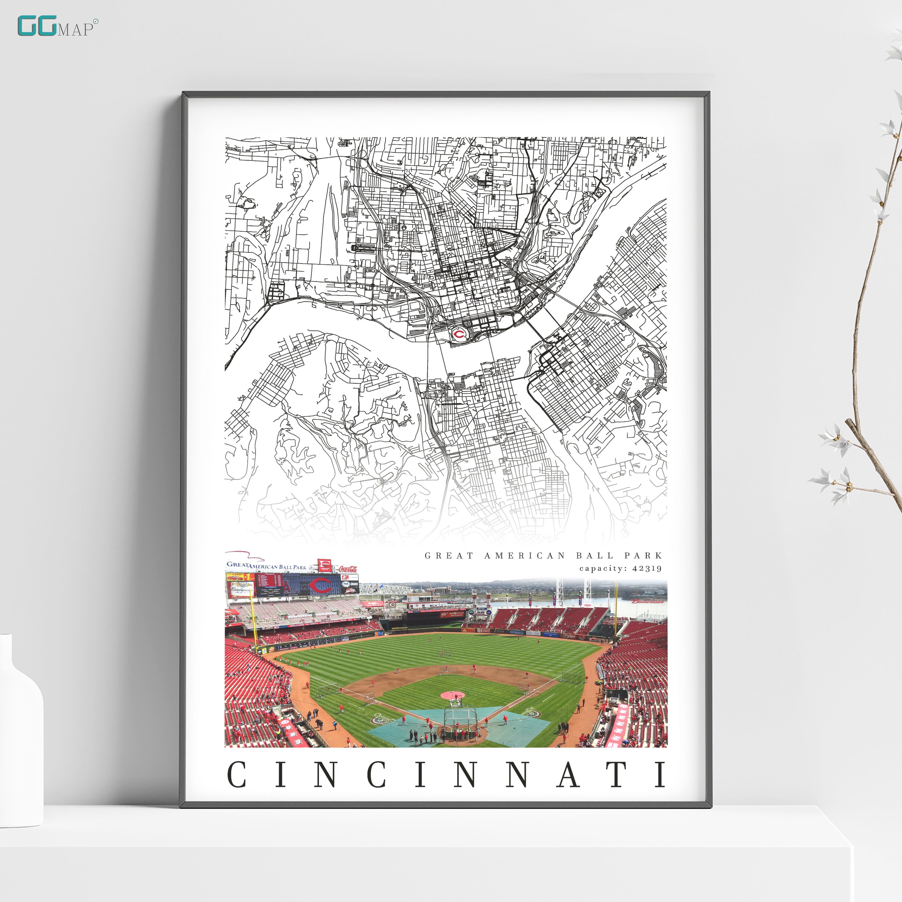 City Map of CINCINNATI Home Decor Cincinnati Great American Ball Park ...