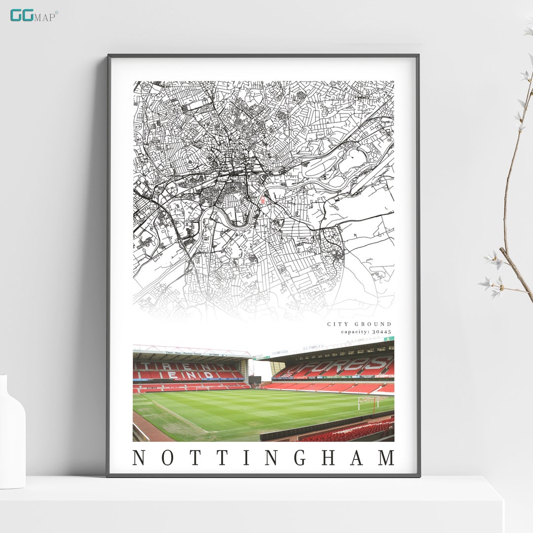 City Map of NOTTINGHAM City Ground Home Decor City Ground Wall Decor ...