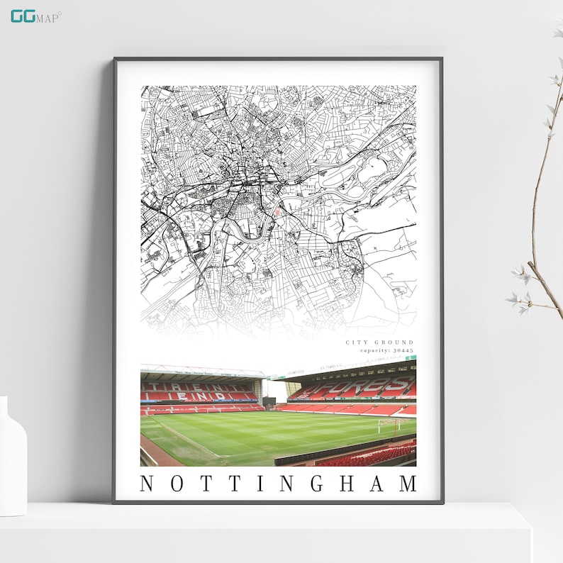 City Map of NOTTINGHAM City Ground Home Decor City Ground Wall Decor ...