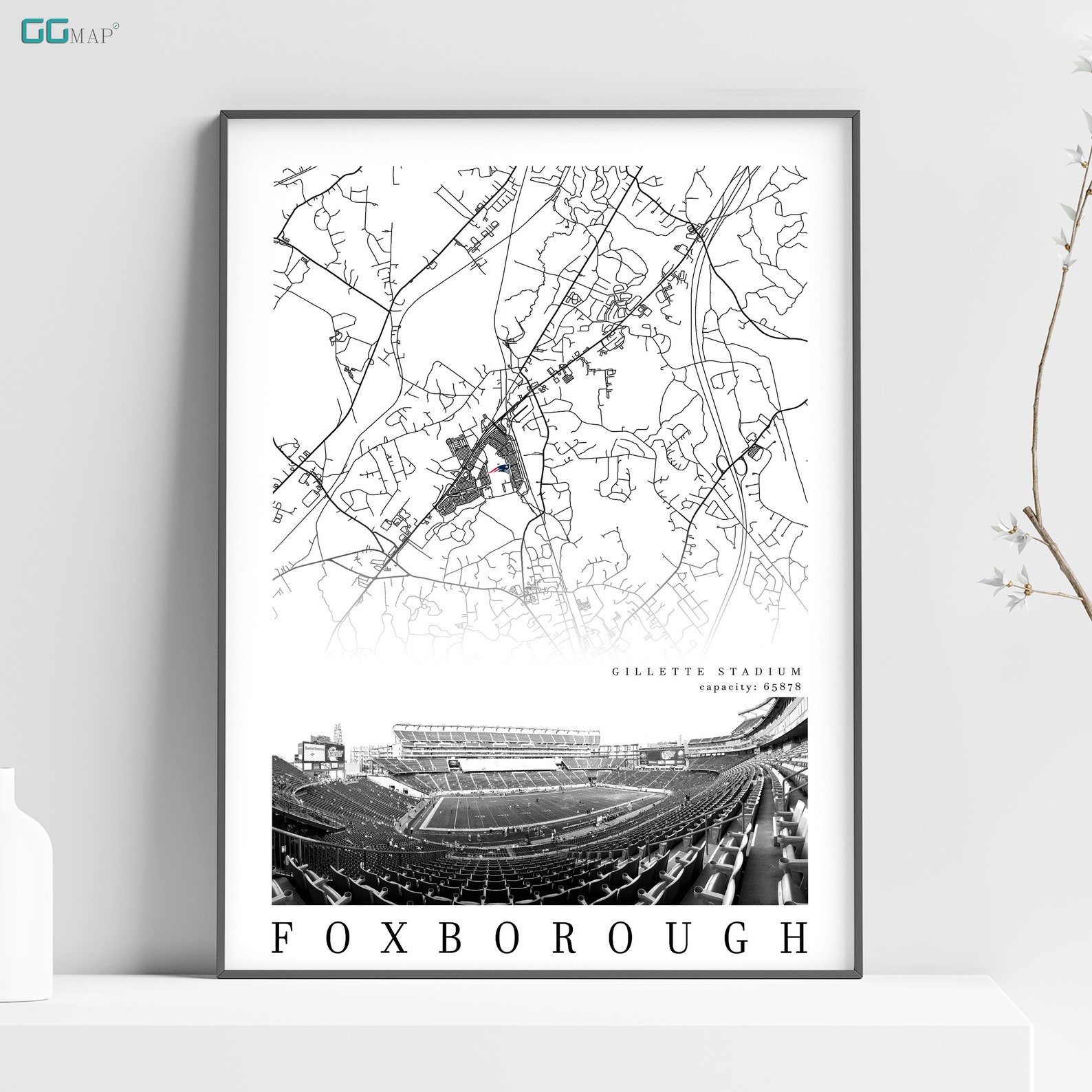 City Map of FOXBOROUGH Gillette Stadium New England - Etsy