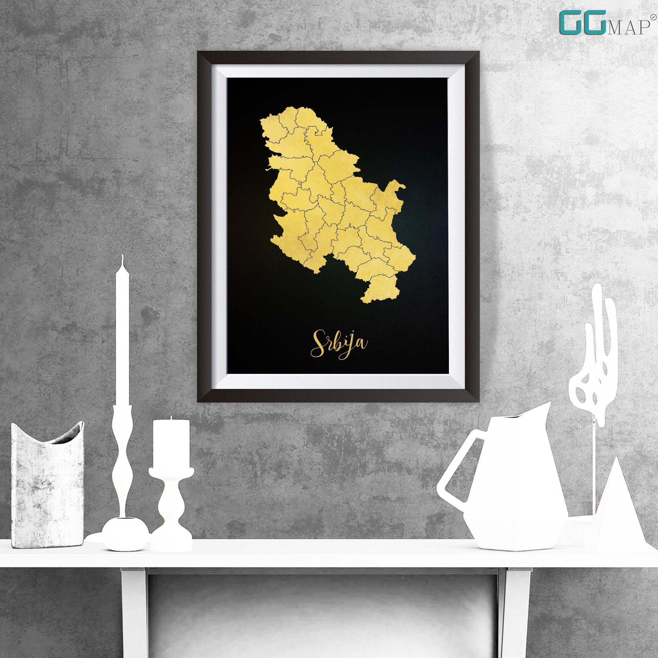 SRBIJA Map Srbija Gold Map Travel Poster Home Decor Wall Decor Office ...