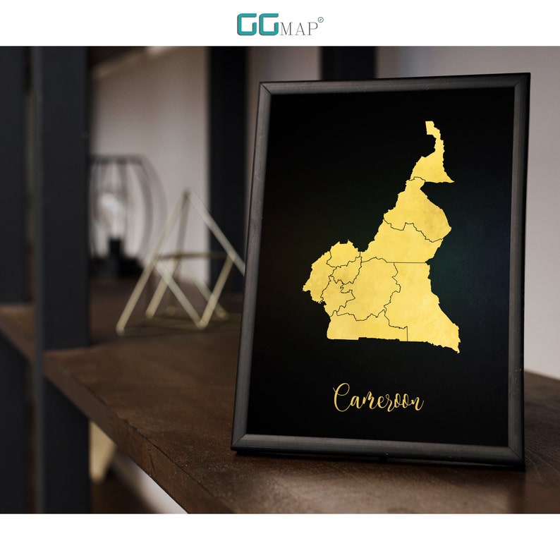 CAMEROON Map Cameroon Gold Map Travel Poster Home Decor Wall Decor ...
