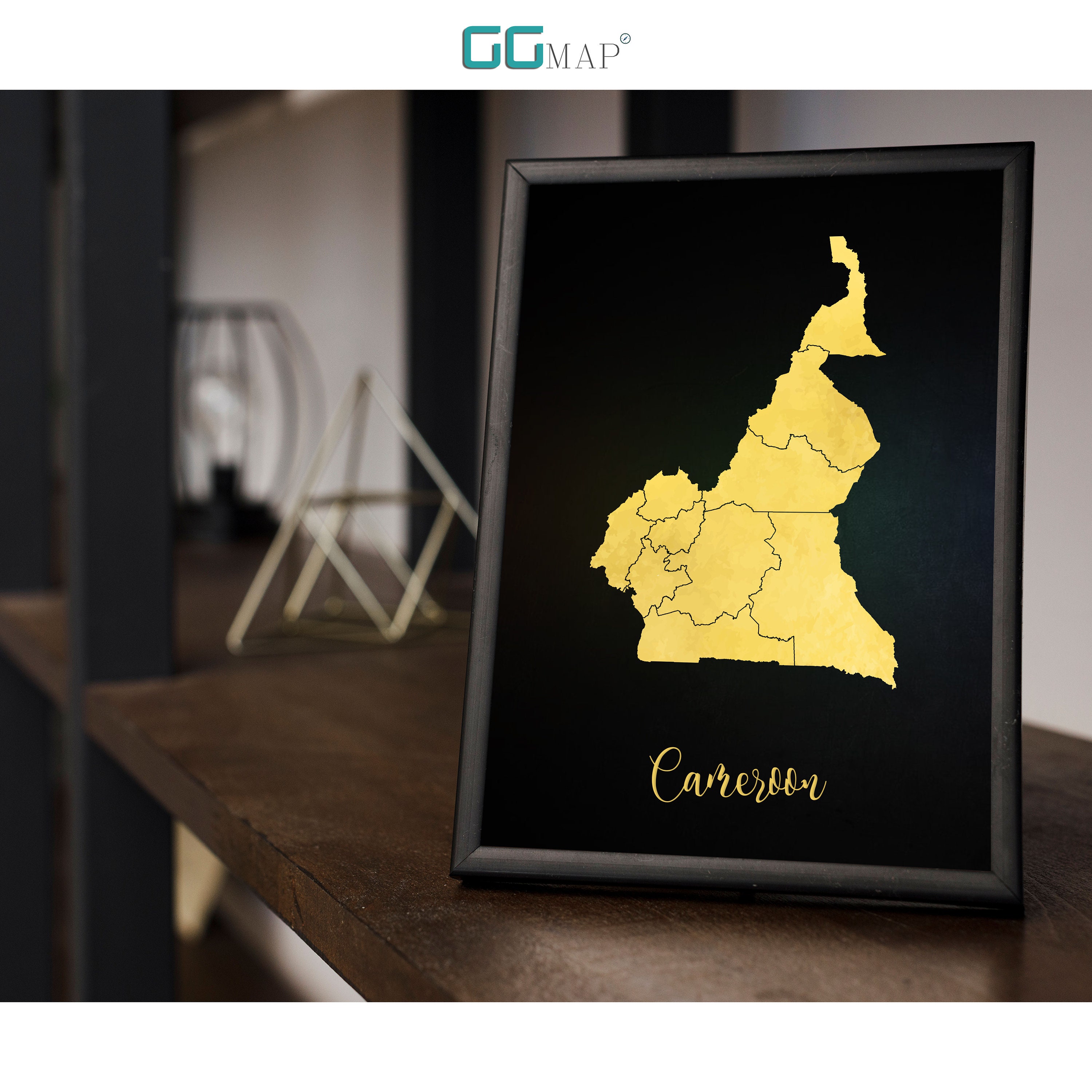 CAMEROON Map Cameroon Gold Map Travel Poster Home Decor Wall Decor ...