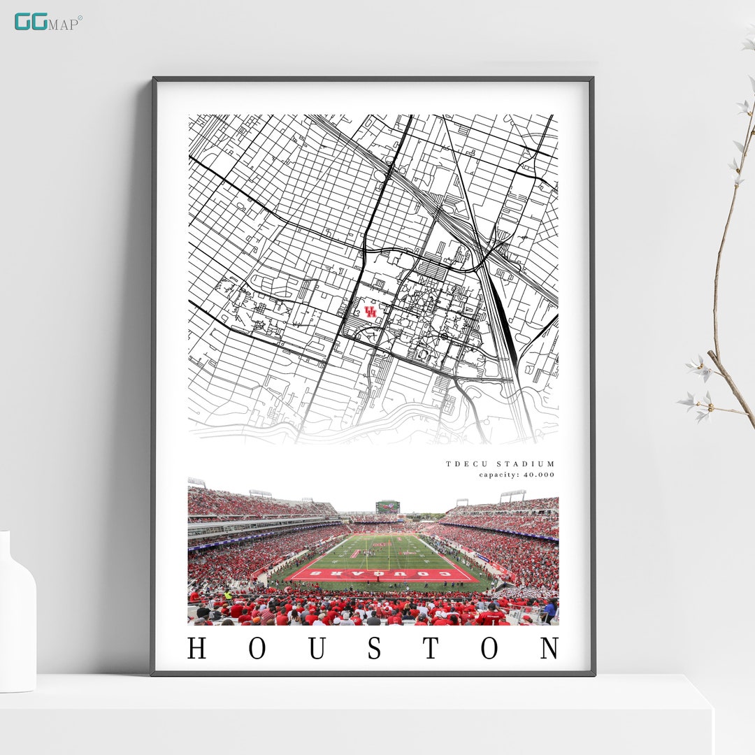City Map of HOUSTON Houston Cougars Home Decor TDECU Stadium TDECU ...